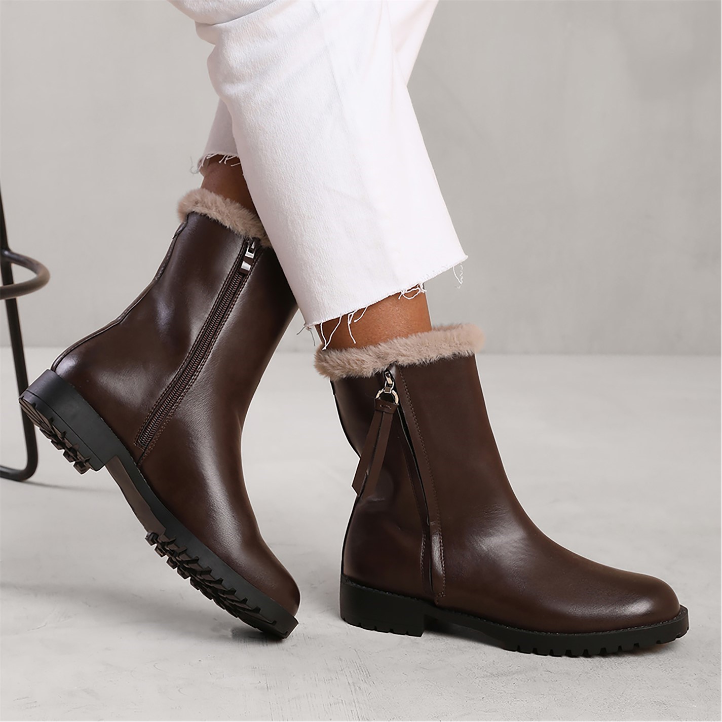 Wheres That From | Artic Brown Wide Fit Mid Calf Boots | Dark Brown Pu ...