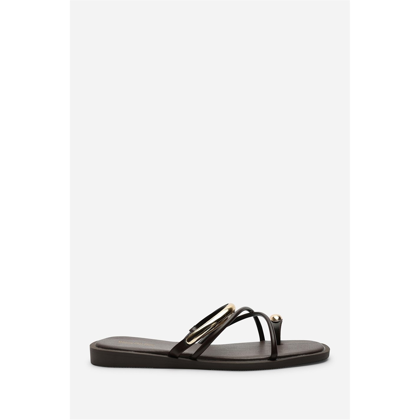 Wheres That From | Zelina Strappy Metal Toe Loop Dark Brown Slide On ...