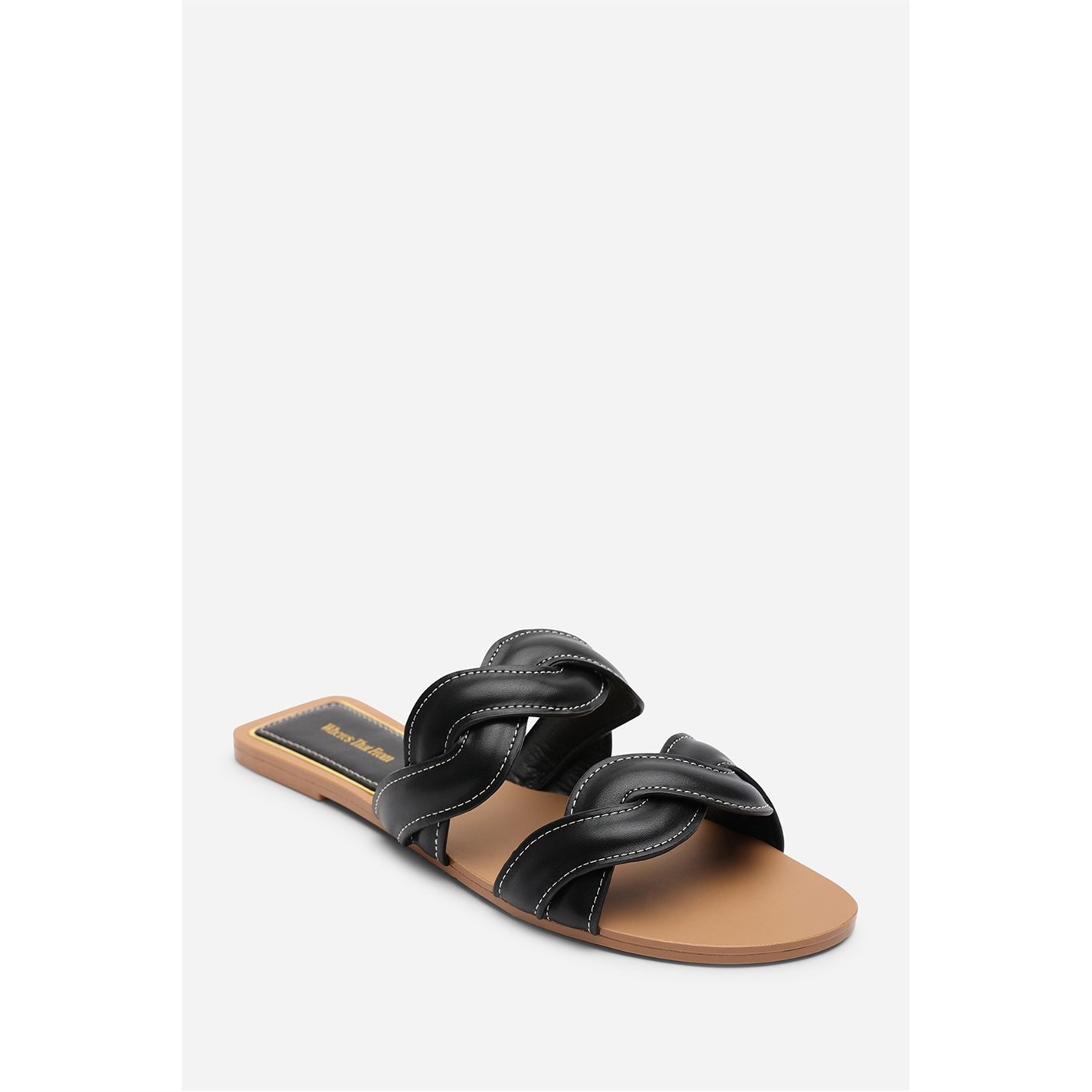 Wheres That From | Julietta Two Strap Braided Black Slip on Sandals w ...
