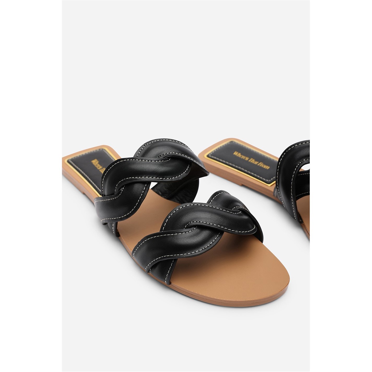 Wheres That From | Julietta Two Strap Braided Black Slip on Sandals w ...