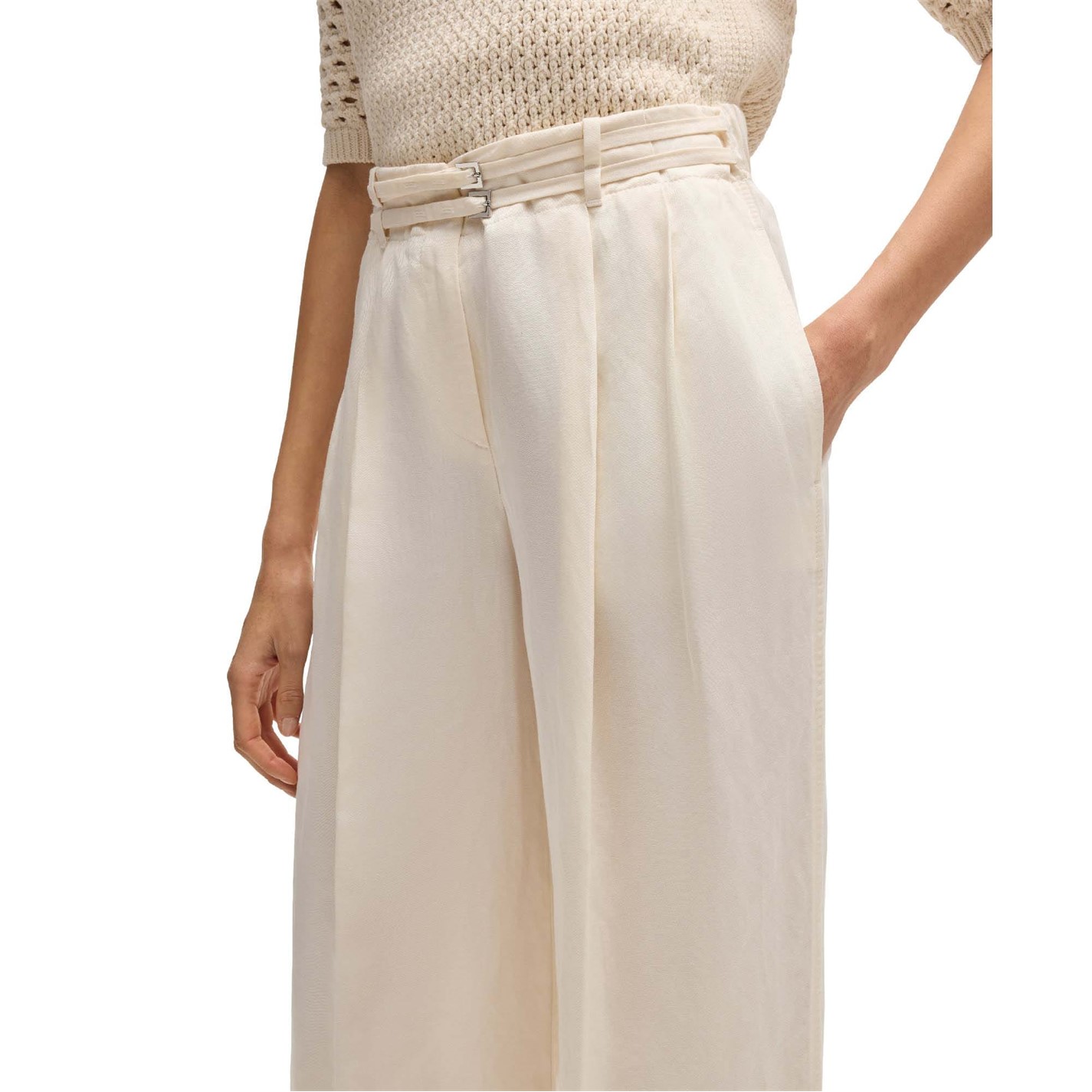 Boss | Taualy-W Relaxed Fit Wide Leg Trousers | White | SportsDirect.com