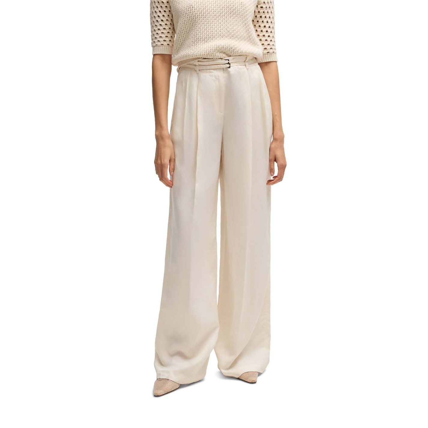 Boss | Taualy-W Relaxed Fit Wide Leg Trousers | White | SportsDirect.com