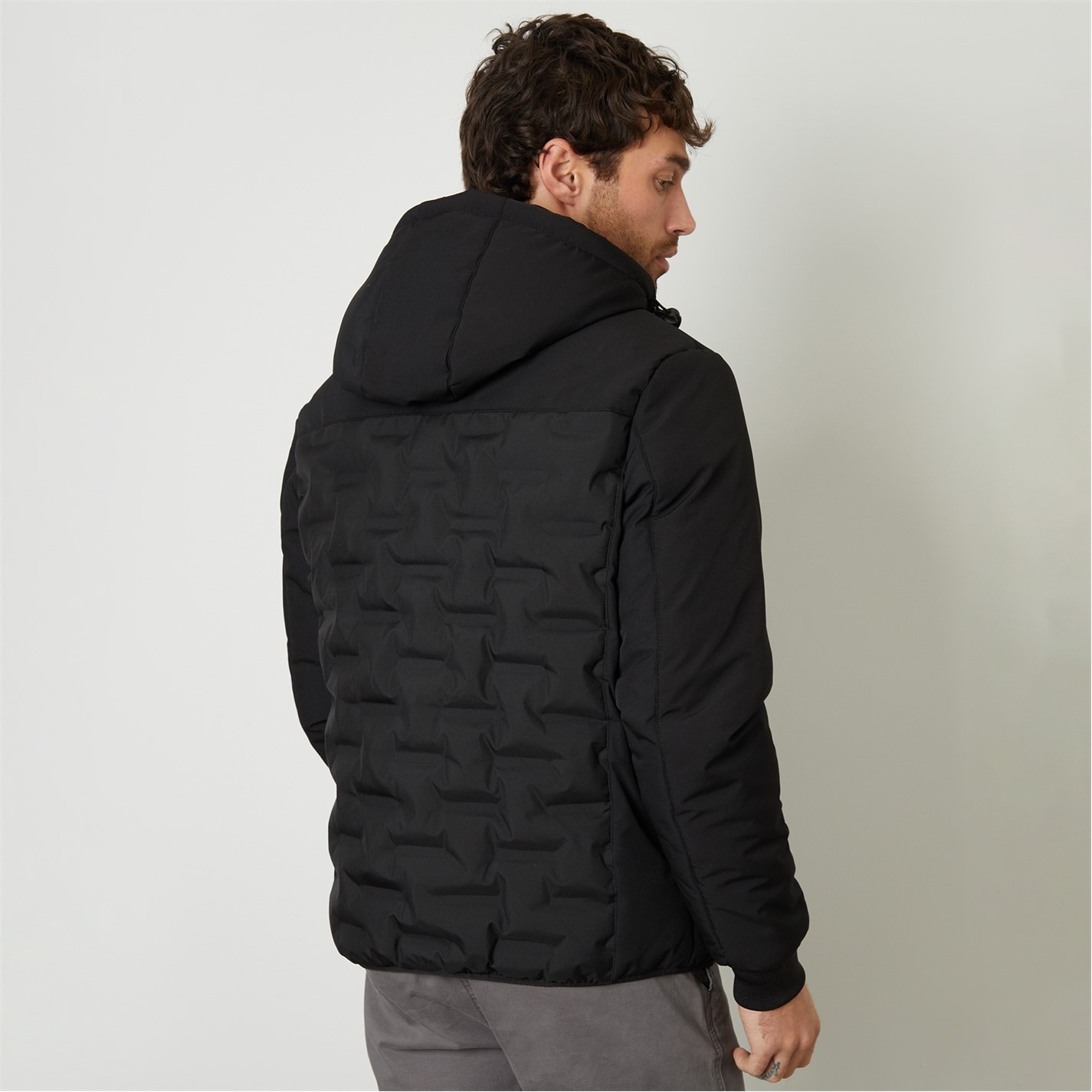 Threadbare | Men's Panel Hooded Full Zip Quilted Jacket | Black ...