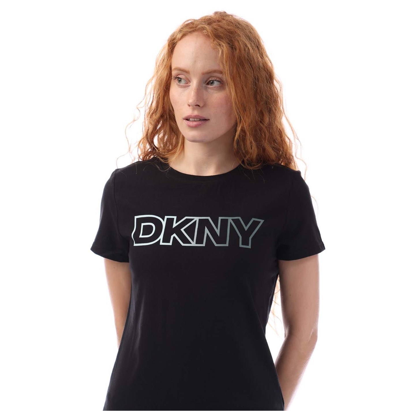 DKNY | Ombre Outline Logo Crew Neck T-Shirt | Black | SportsDirect.com