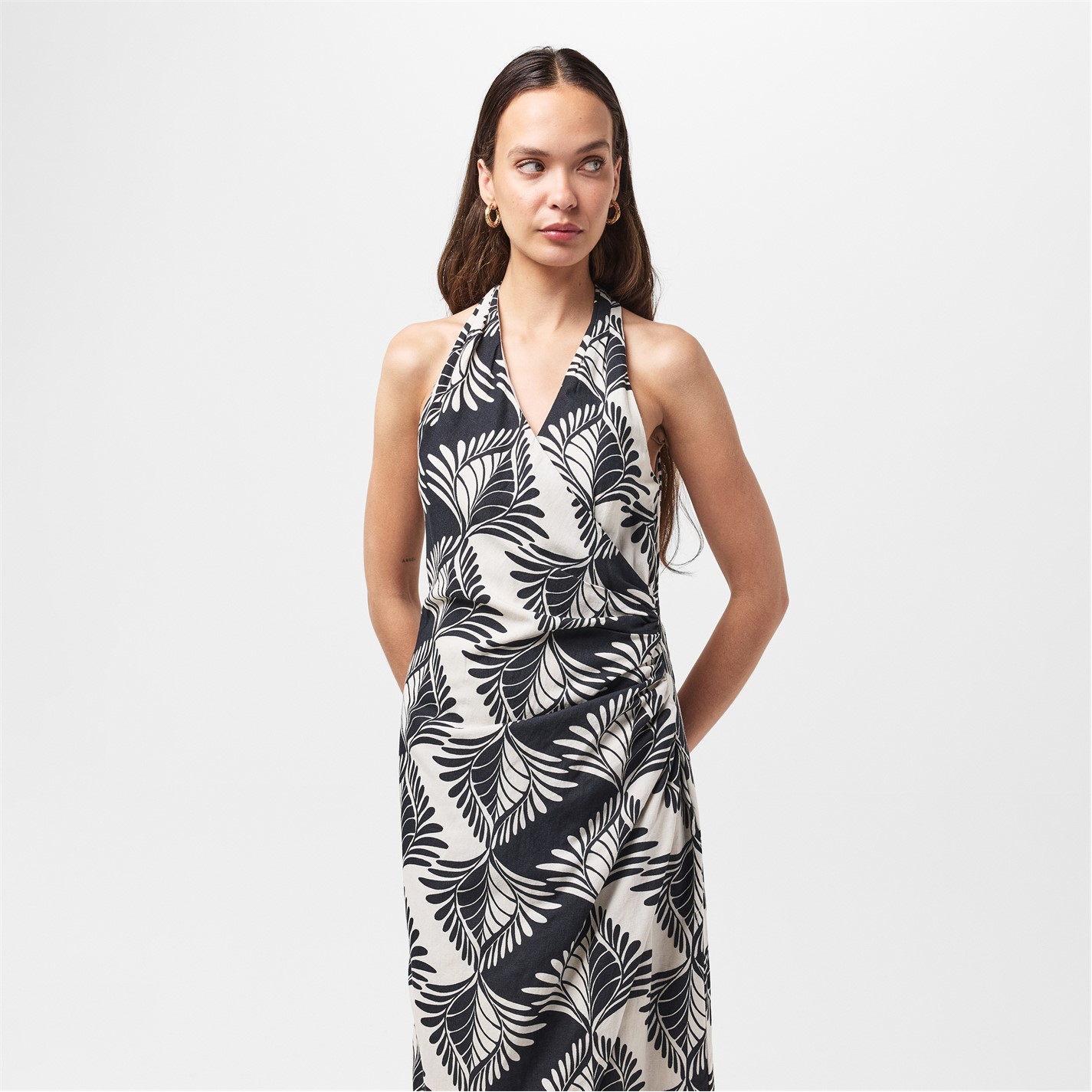 French Connection | Women's Ariette Crossover Wrap Dress | Black/Cream ...