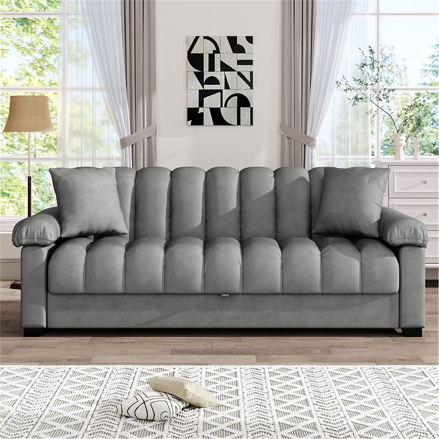 Kabinet UK | Modern Soft Channel Sleeper Sofa Bed Grey | Grey ...