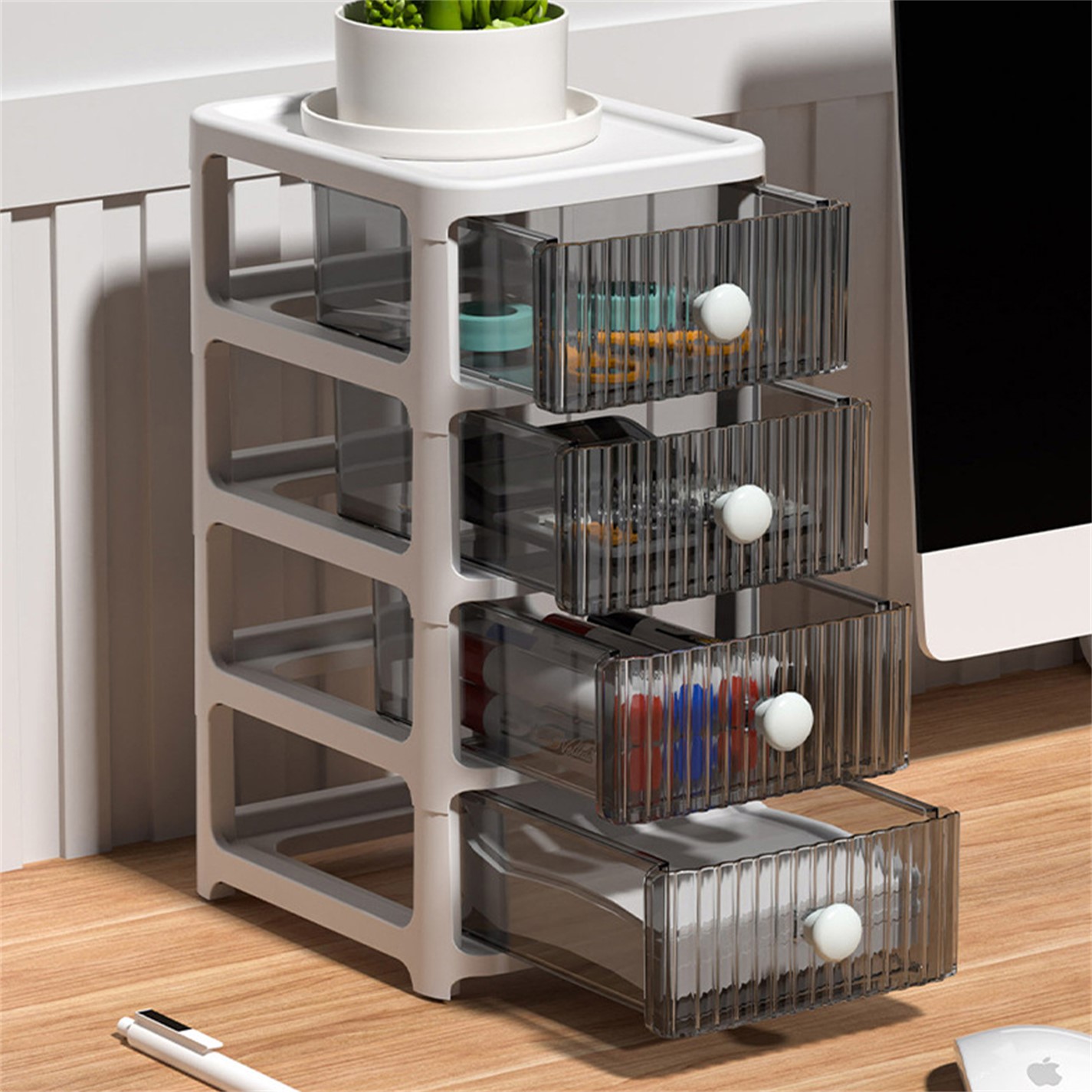 SHEONLY | 4 Drawer Transparent Desktop Organizer | Black And White ...