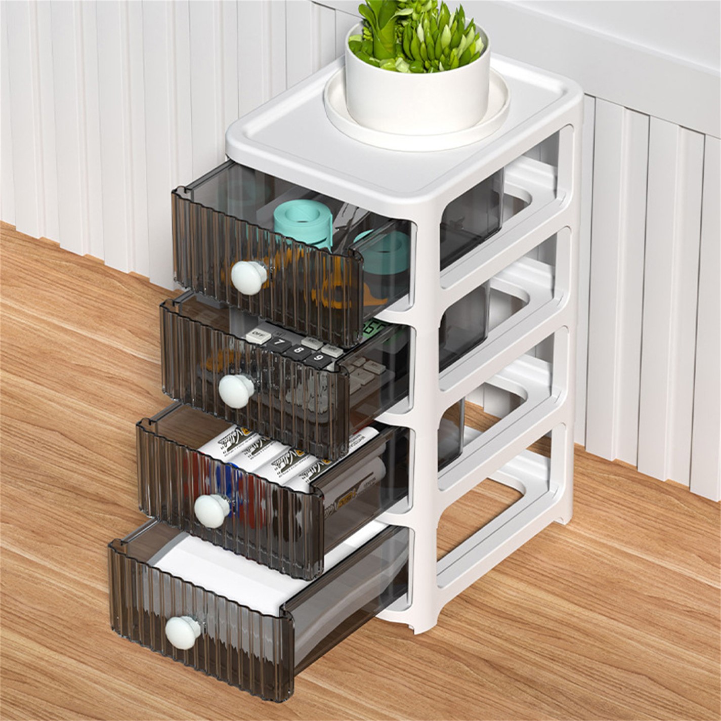 SHEONLY | 4 Drawer Transparent Desktop Organizer | Black And White ...