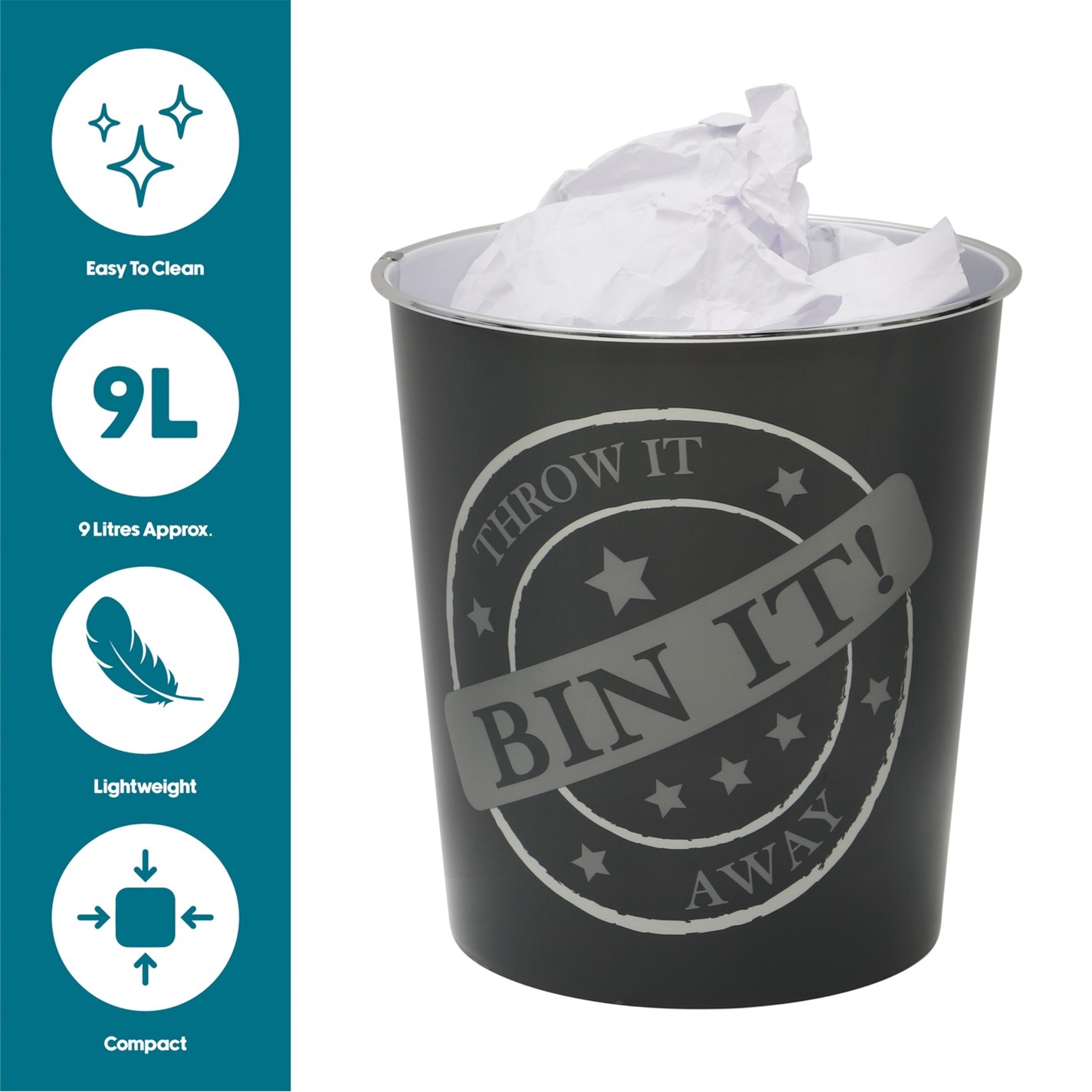 JVL | Bin It Plastic Waste Paper Bin Twin Pack | Grey | SportsDirect.com