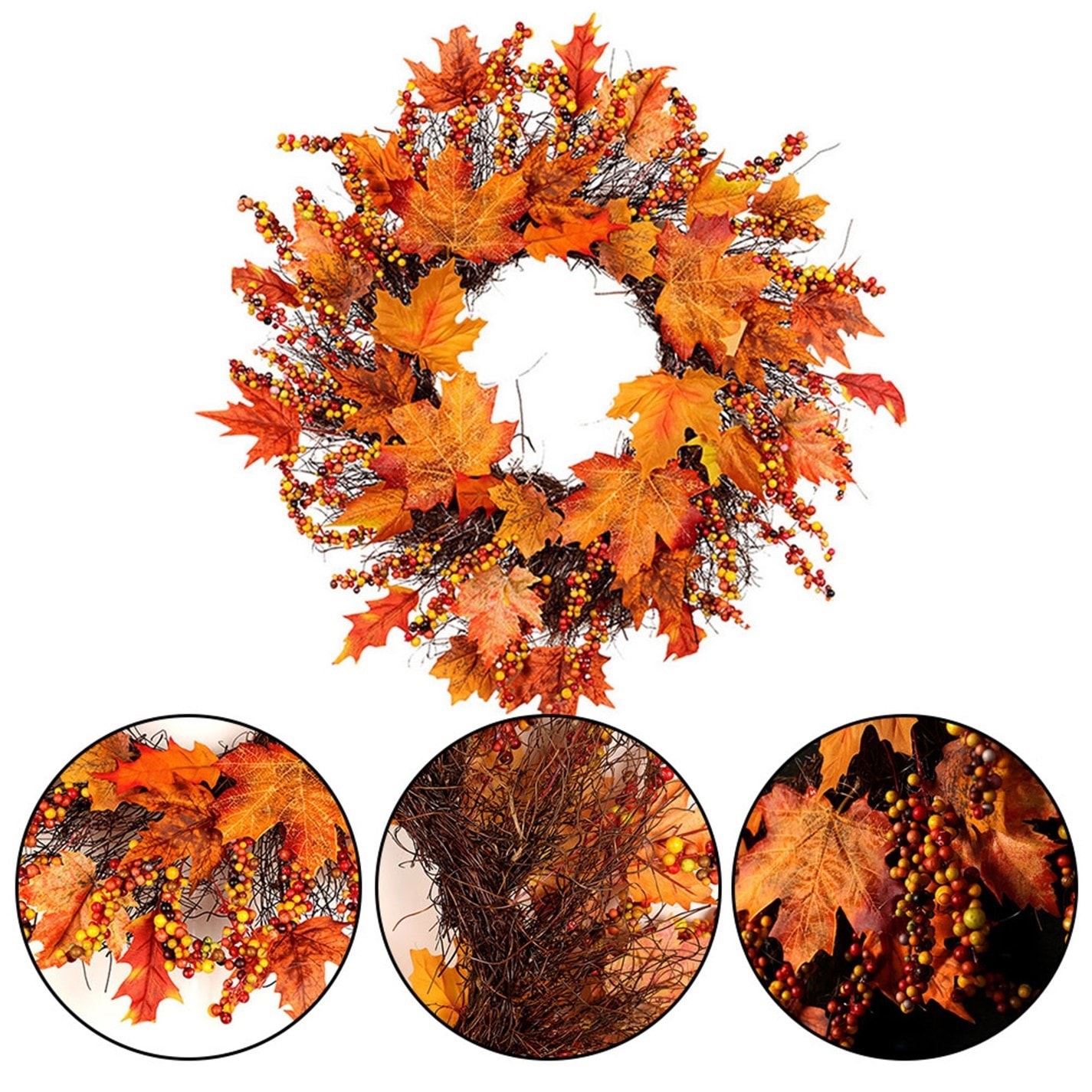 LIFE IDEAS | Lighted Maple Leaves Rattan Wreath | Orange | SportsDirect.com
