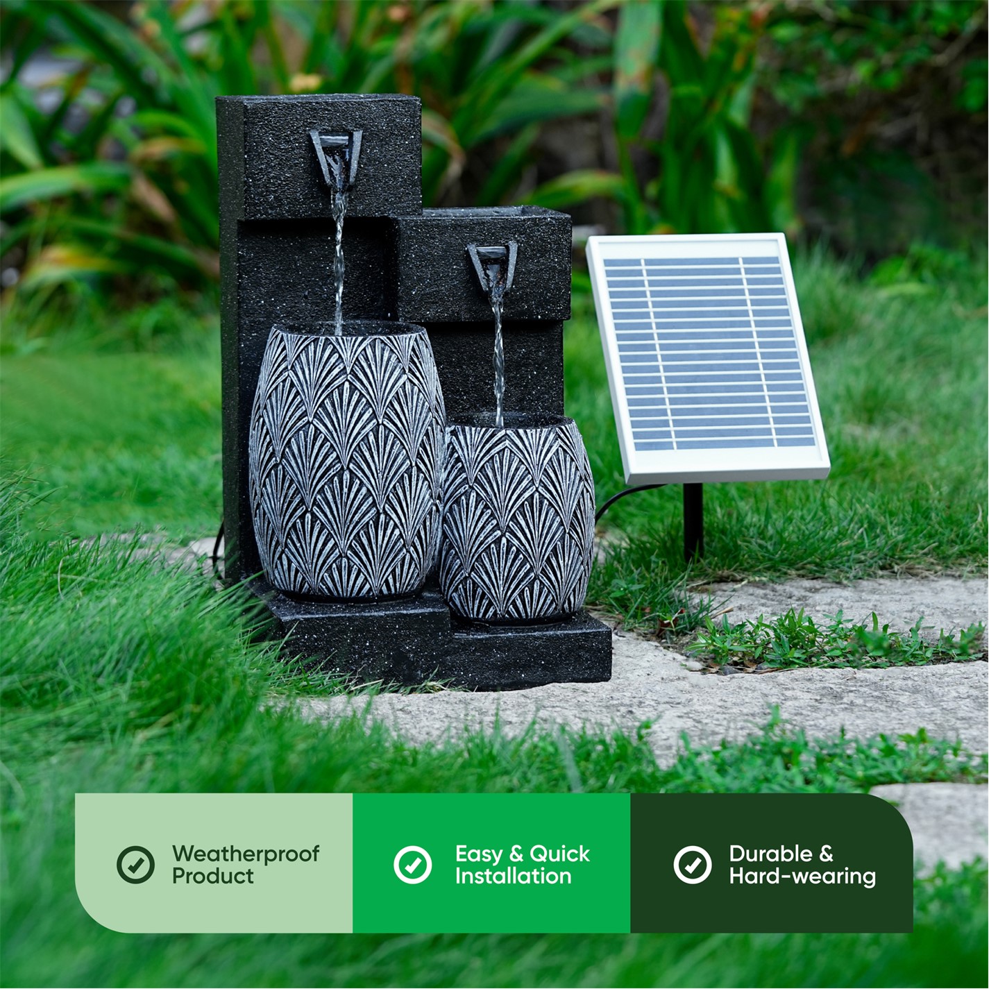 Streetwize | Vase Solar Water Feature With Battery Back-up | Black ...