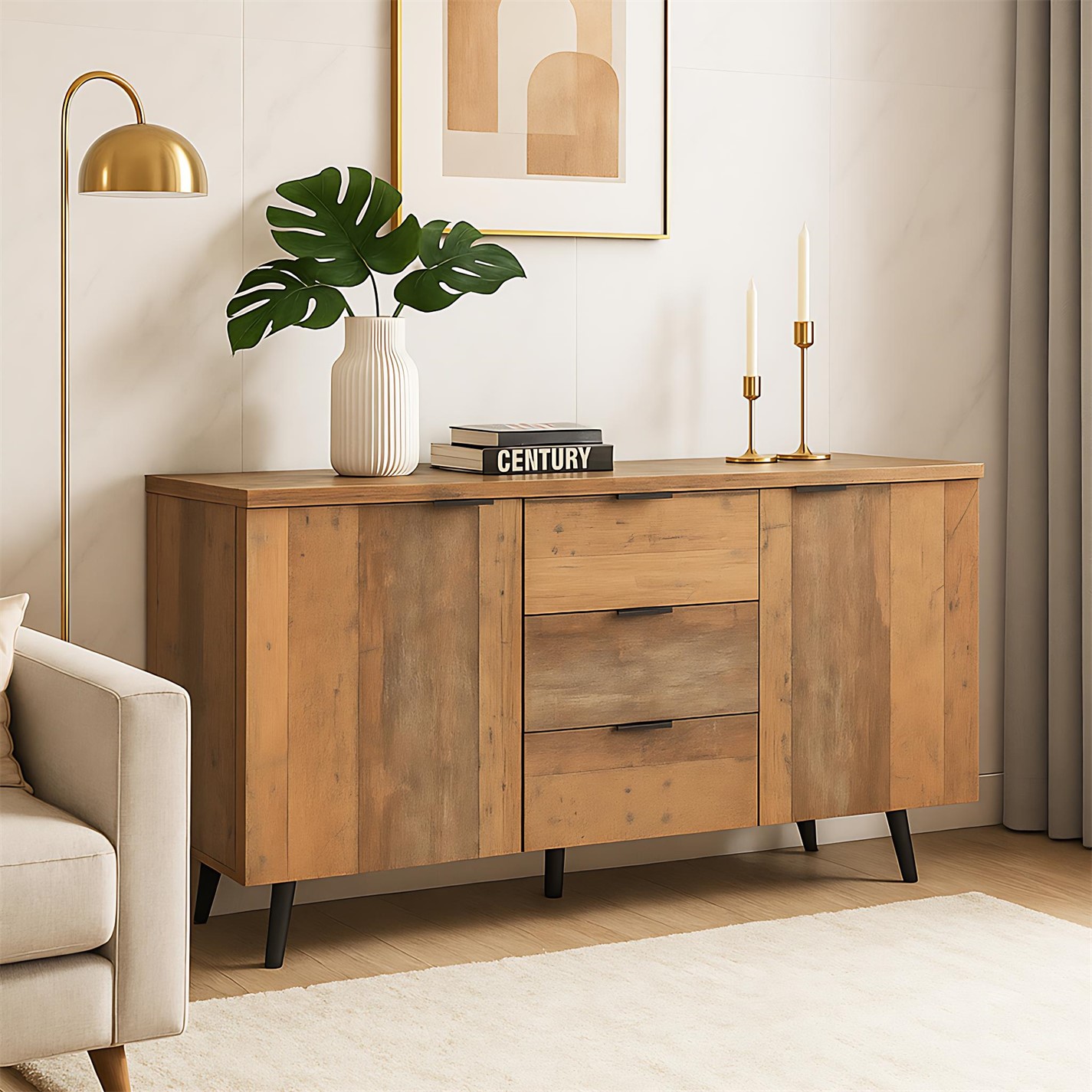 Urban Meuble | Rustic Wood Sideboard Brown Durable Use | Brown ...