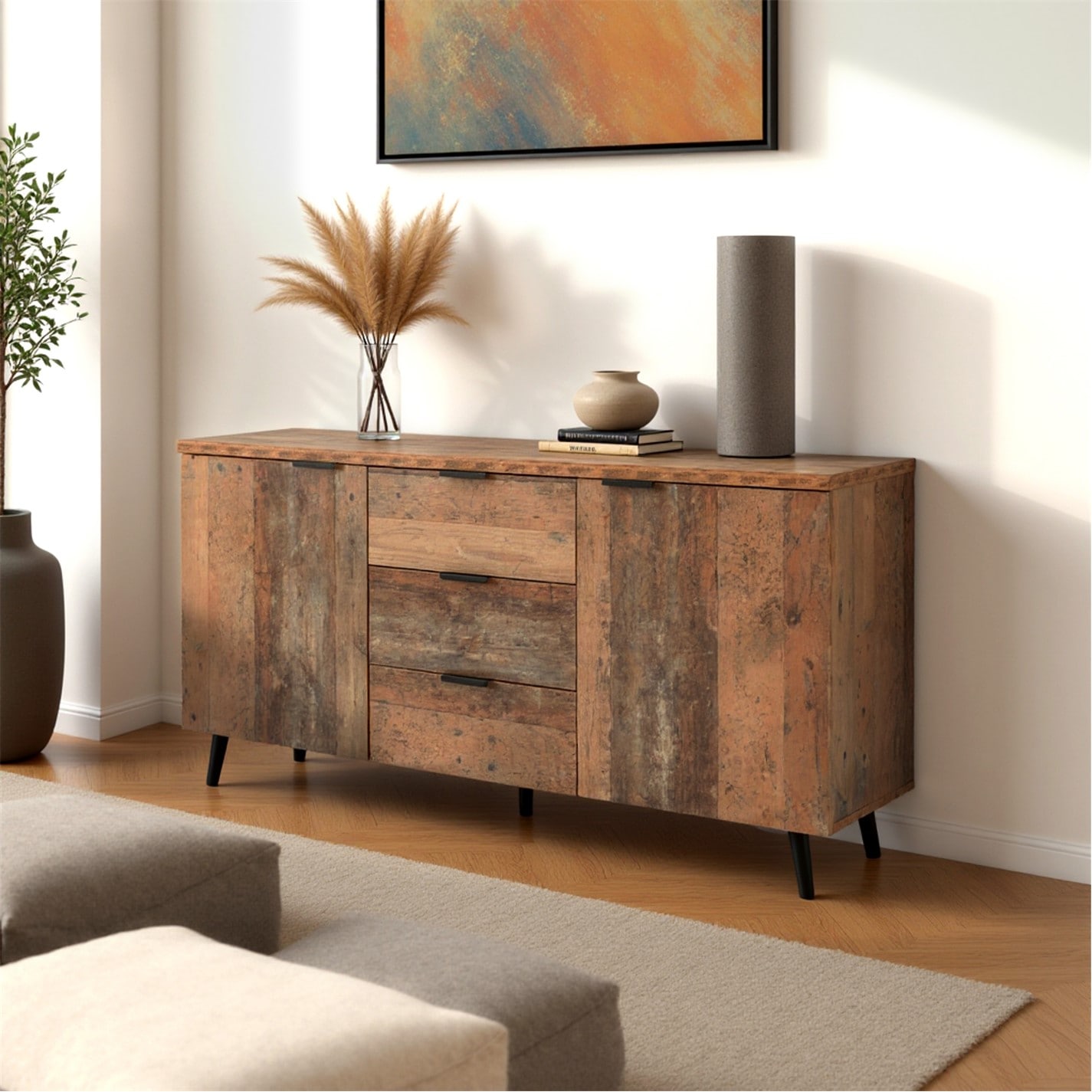 Urban Meuble | Modern Console Table Brown Wood Stylish Storage | Brown ...