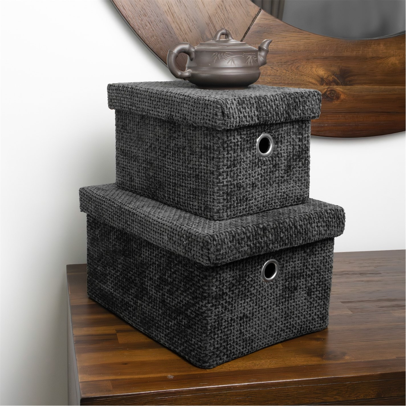 JVL | Metro Set of 2 Rectangular Storage Baskets wit | Black ...