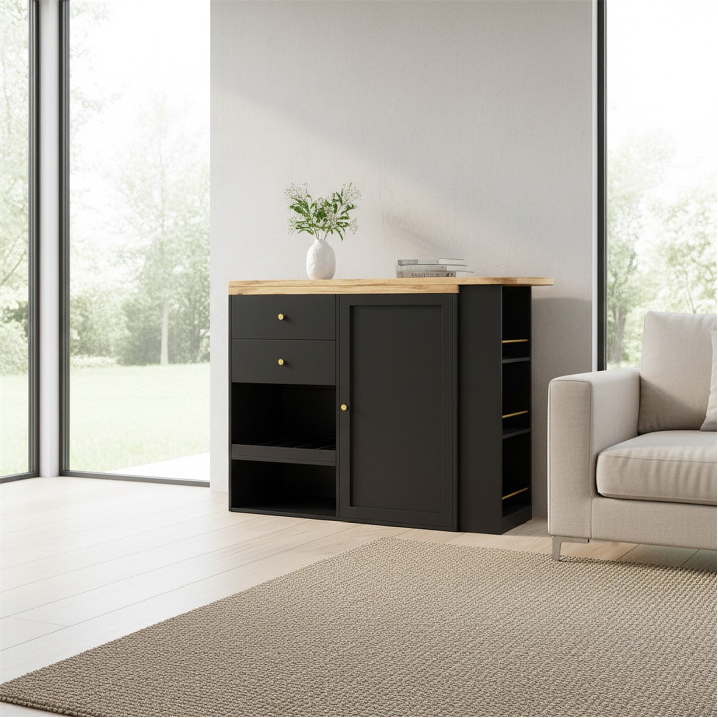 Urban Meuble | Modern Black Sideboard Cabinet | Black | SportsDirect.com