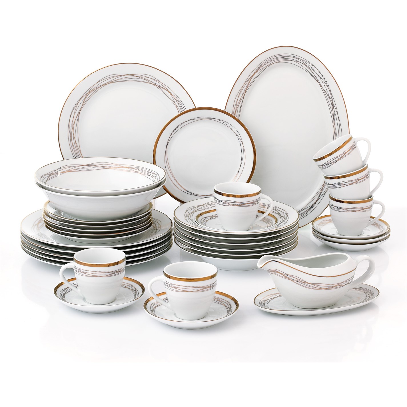 Waterside | 35PC Gold Swirl Dinner Set | Gold | SportsDirect.com