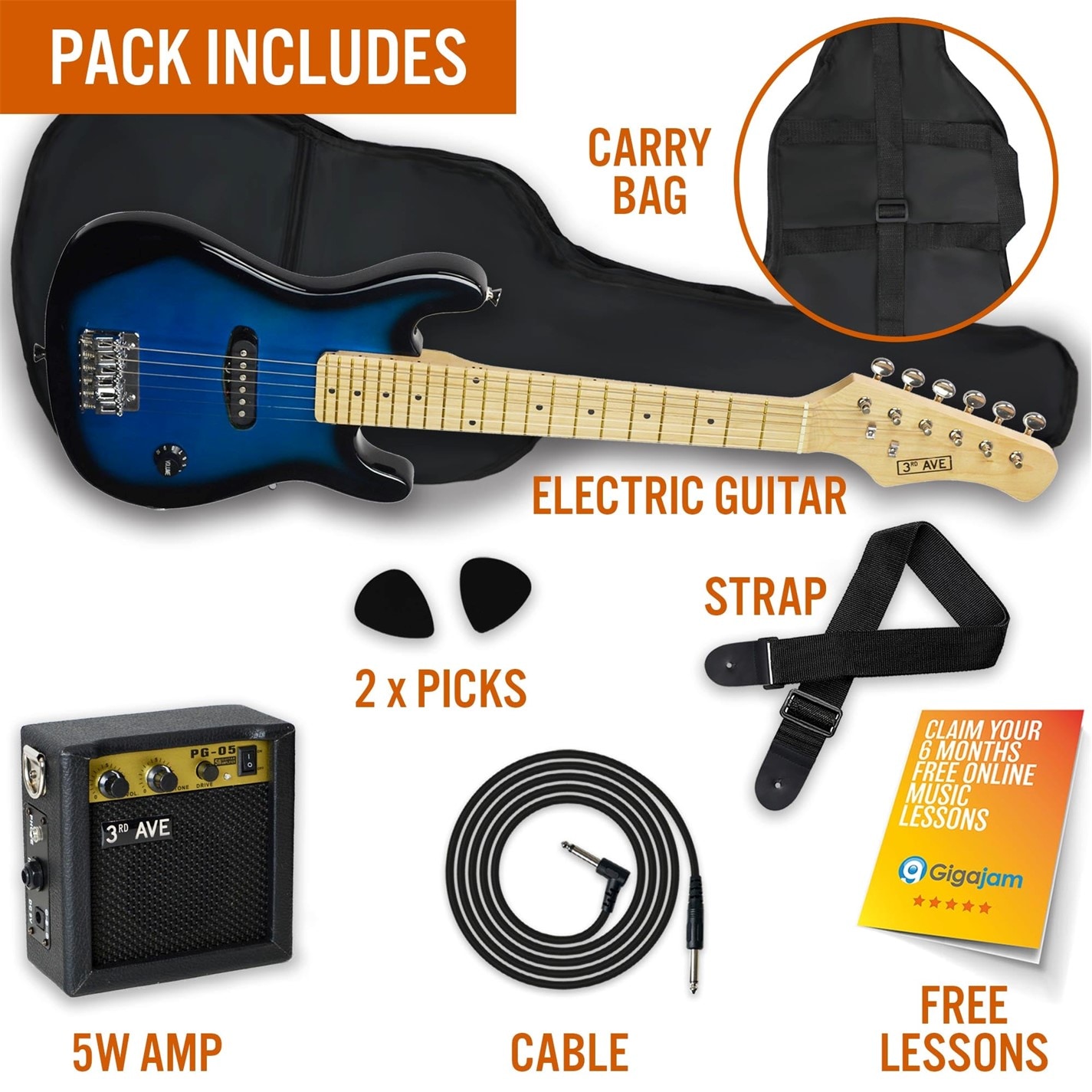 3rd Avenue | 3rd Avenue Junior Electric Guitar Pack - Black & W | At ...
