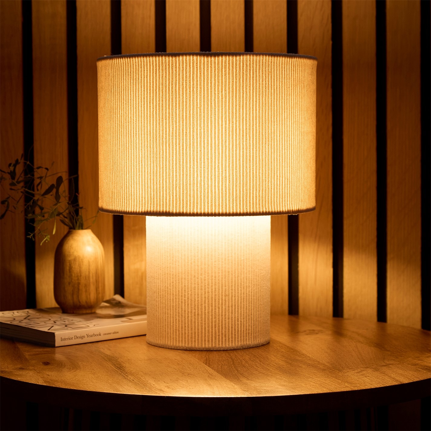 K Living | Tokyo Ivory Velvet Stripe Table Lamp | Ivory | SportsDirect.com