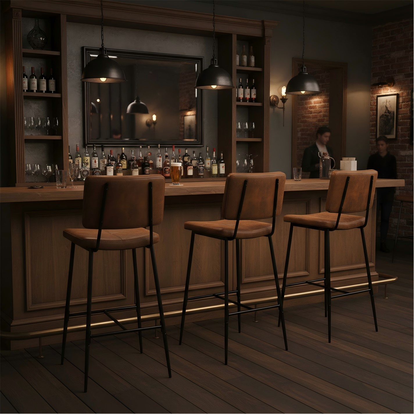 Urban Meuble | Set of 2 Bar Stool Metal Frame Space-Saving | Brown ...
