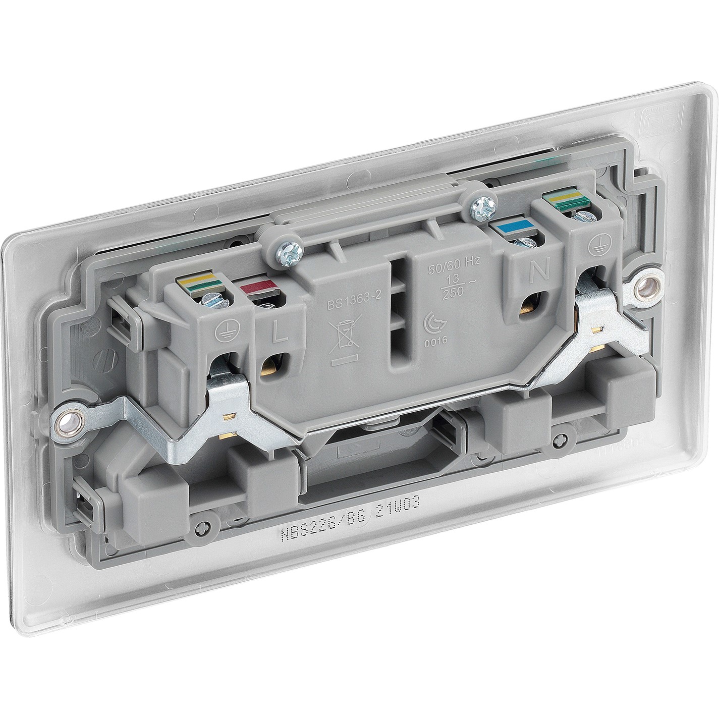BG | BG Nexus Metal Double Socket Brushed Grey Insert | Brushed Steel ...