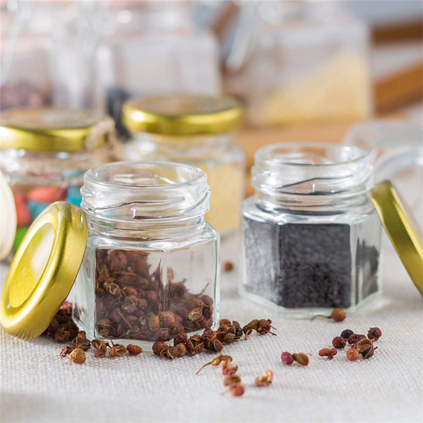 LIFE IDEAS | 20pcs Mini Glass Jars with Golden Lids and Wood Di | Clear ...