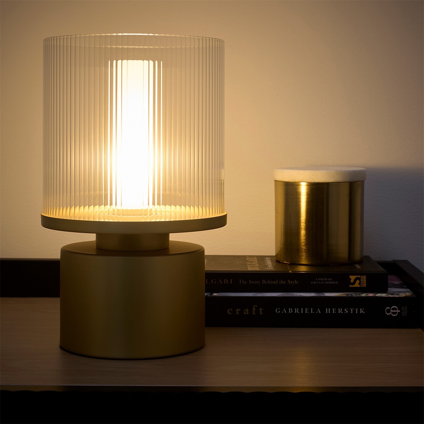 K Living | Zoja Satin Nickel Table Lamp with Ribbed Glass Sha | Satin ...