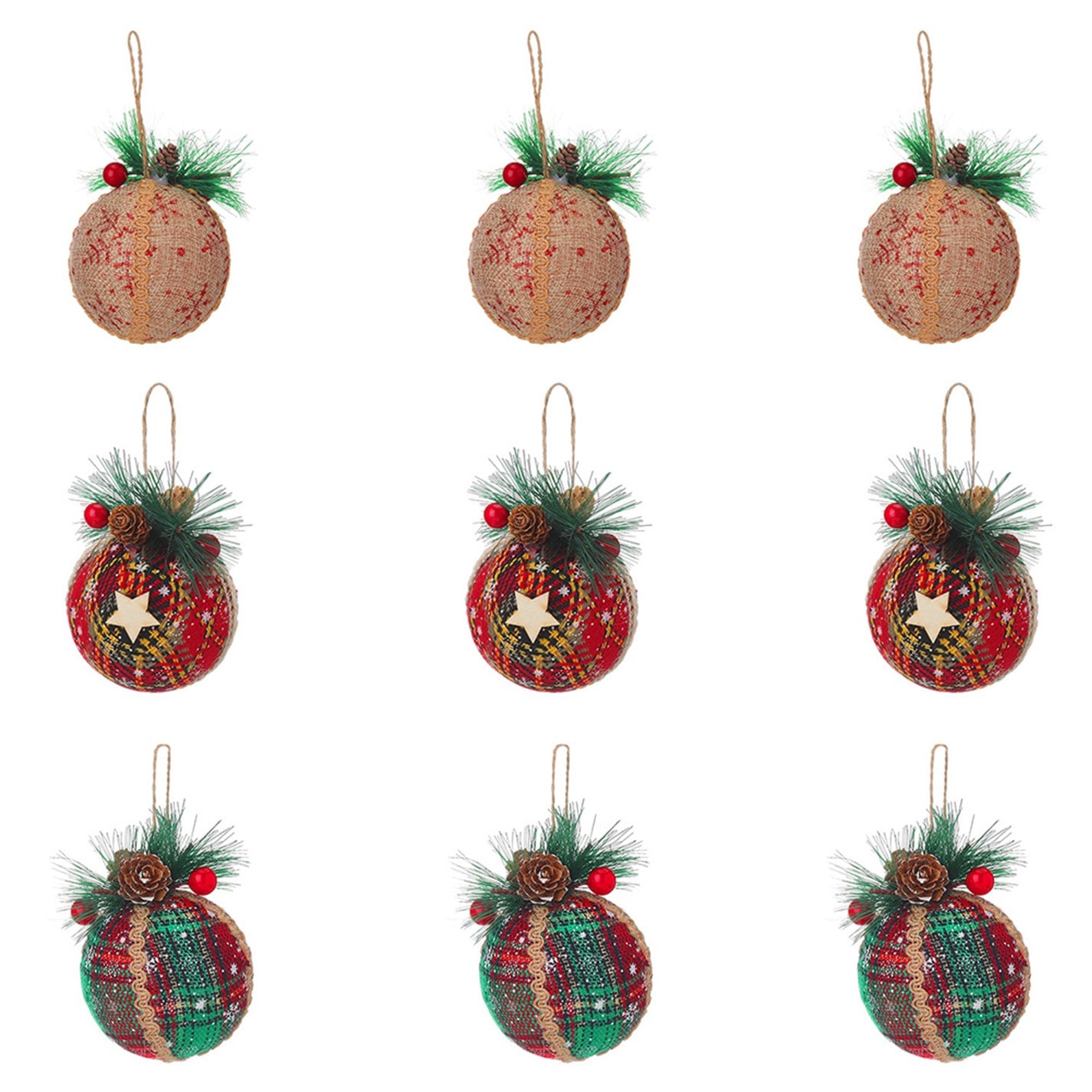 LIFE IDEAS | 9-Piece Fabric Christmas Tree Bauble Set | Brown And Red ...