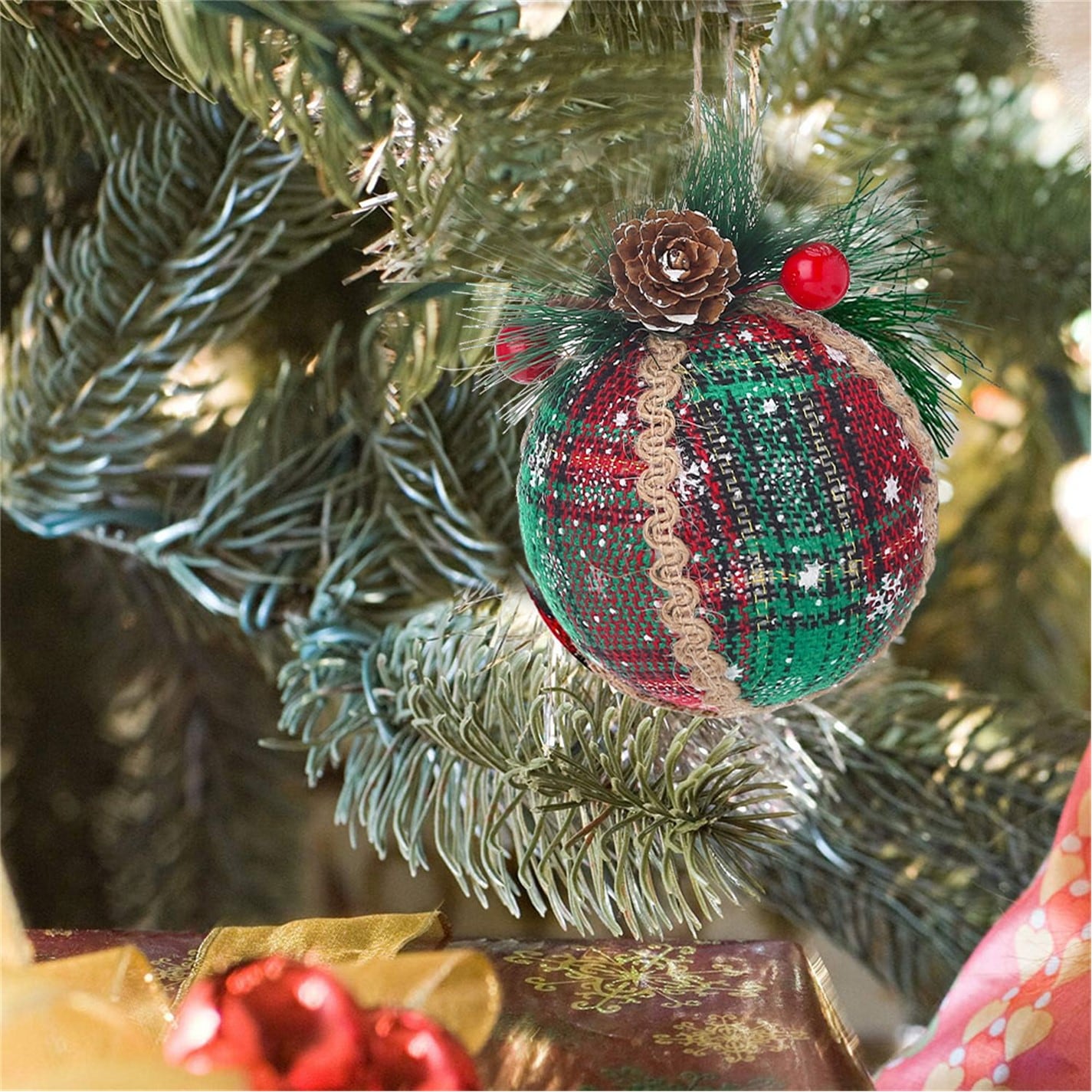 LIFE IDEAS | 9-Piece Fabric Christmas Tree Bauble Set | Brown And Red ...