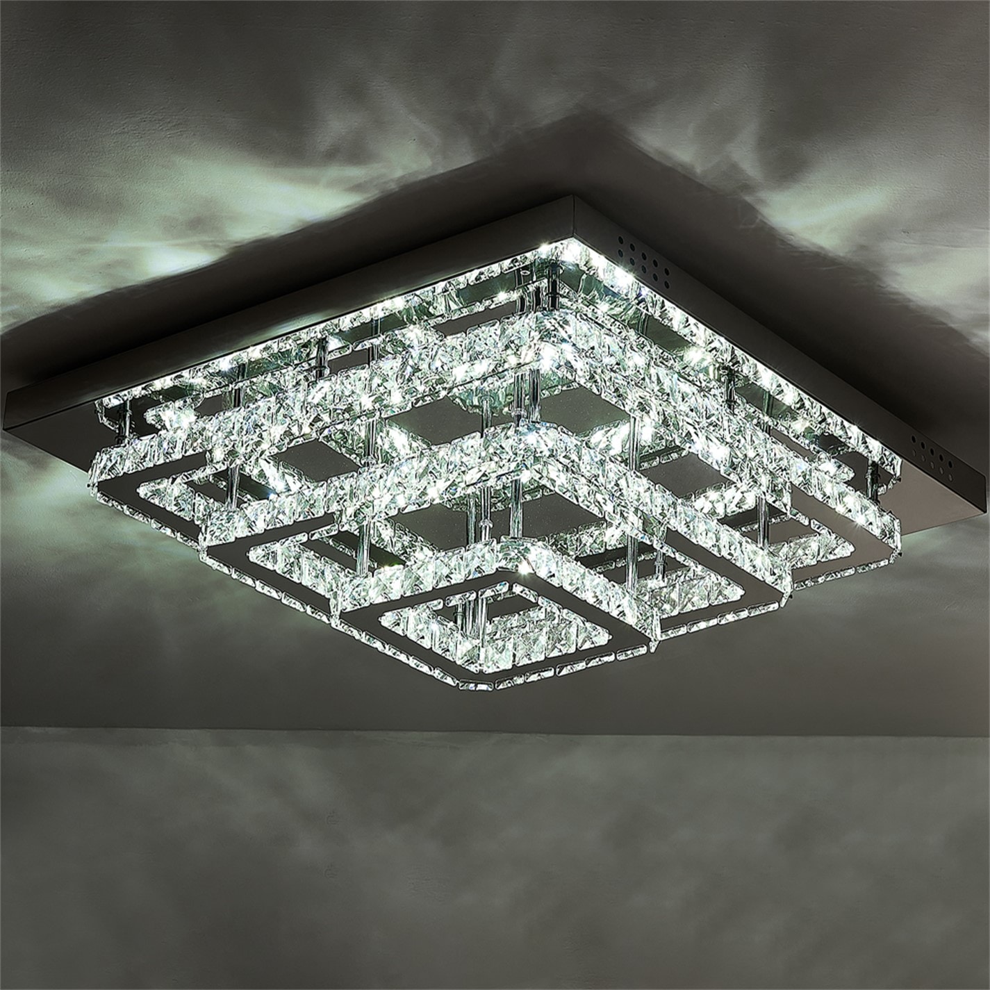 Kabinet UK | Large Square Crystal LED Ceiling Light | Silver ...
