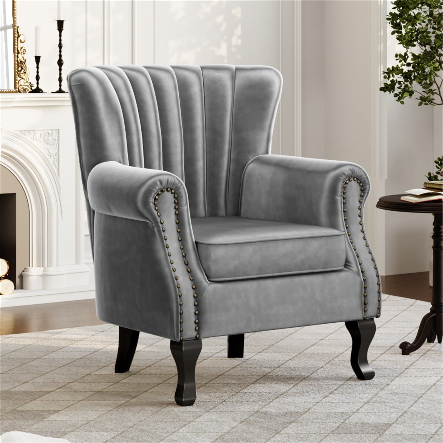 Kabinet UK | Vintage Velvet Wing Back Armchair with Studs | Grey ...