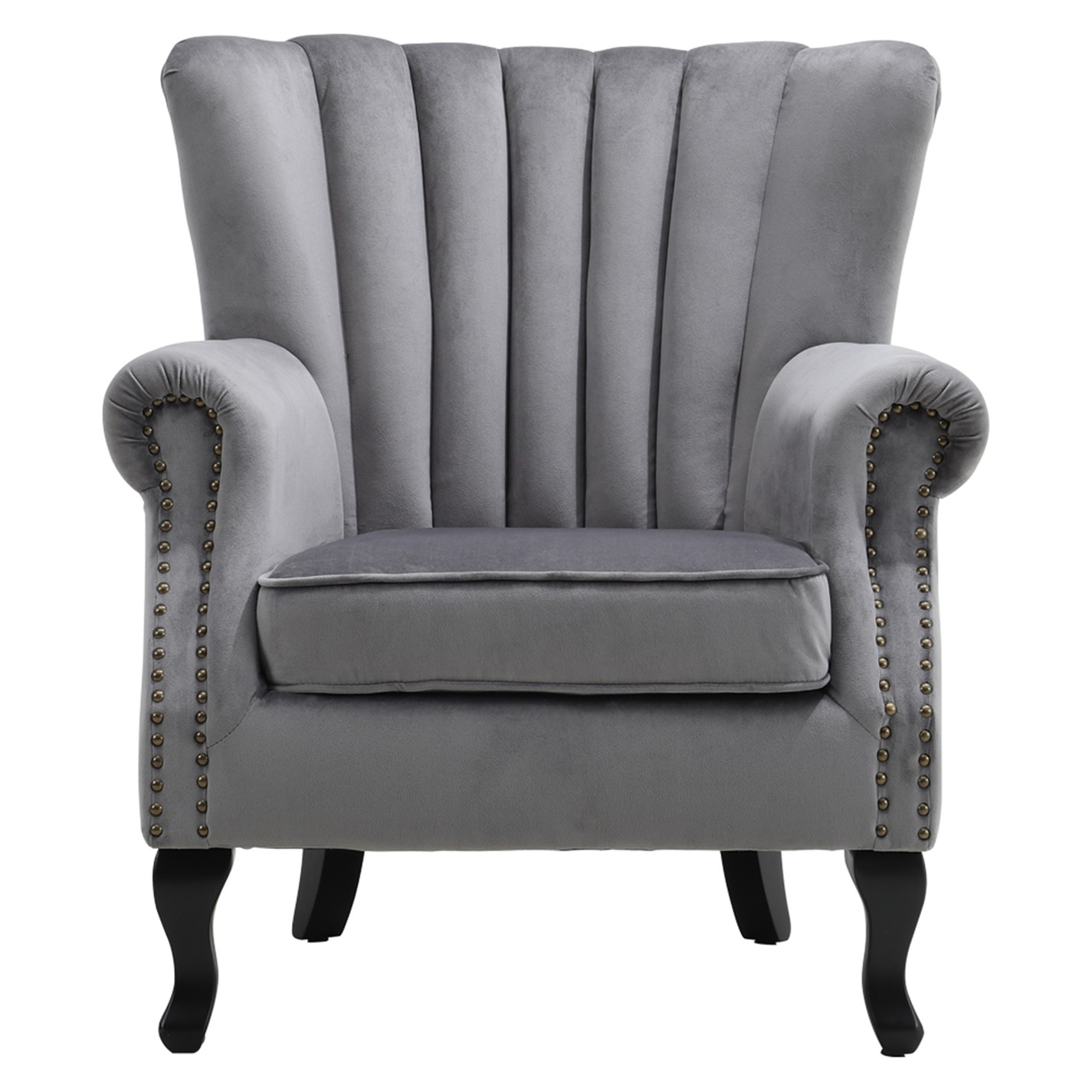Kabinet UK | Vintage Velvet Wing Back Armchair with Studs | Grey ...