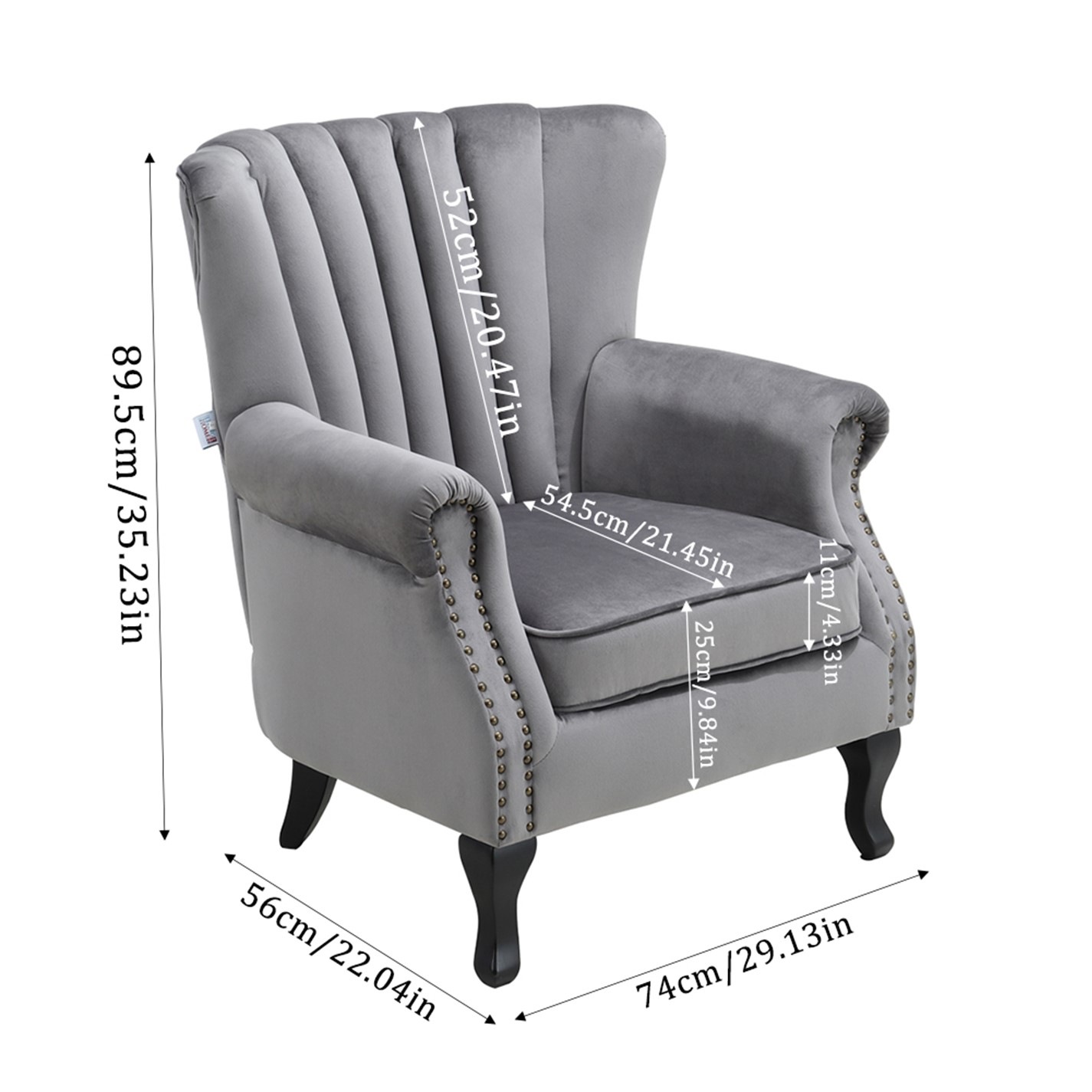Kabinet UK | Vintage Velvet Wing Back Armchair with Studs | Grey ...