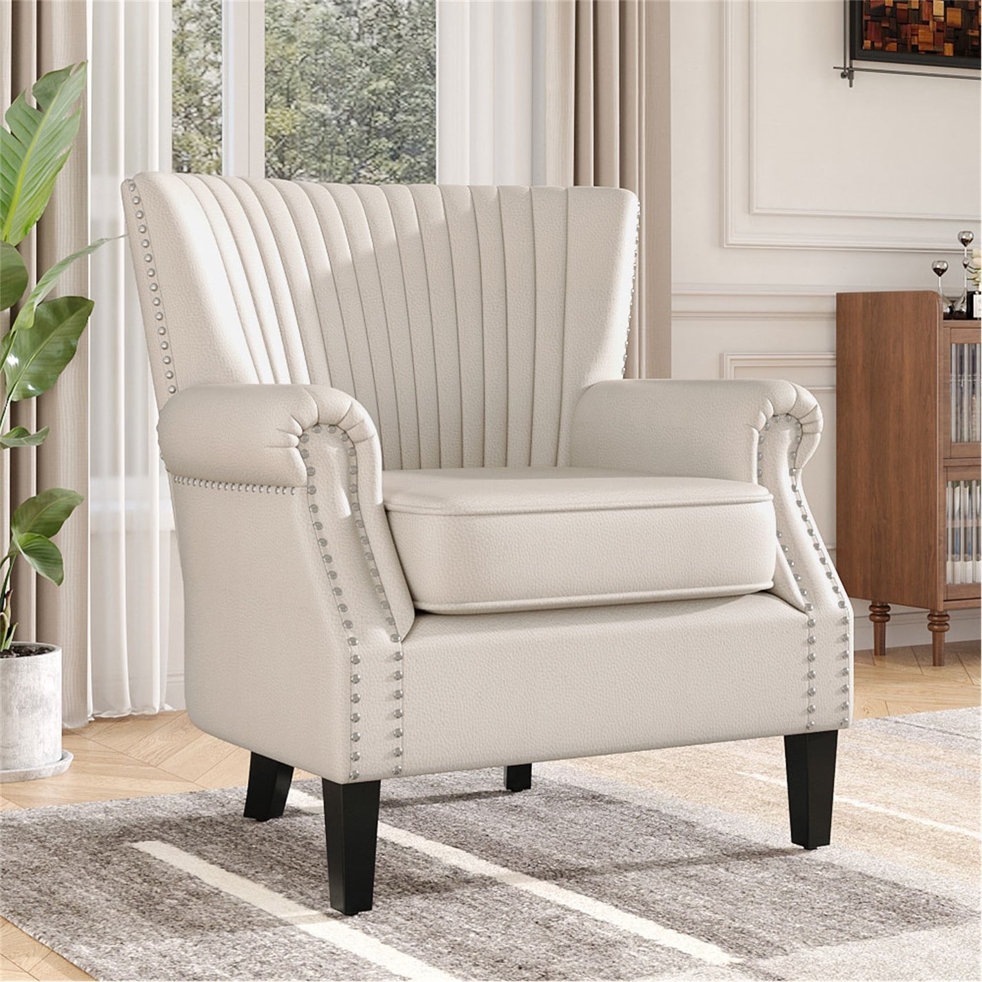 Cottonfy UK | Vintage Velvet Wing Back Armchair with Studs | White ...