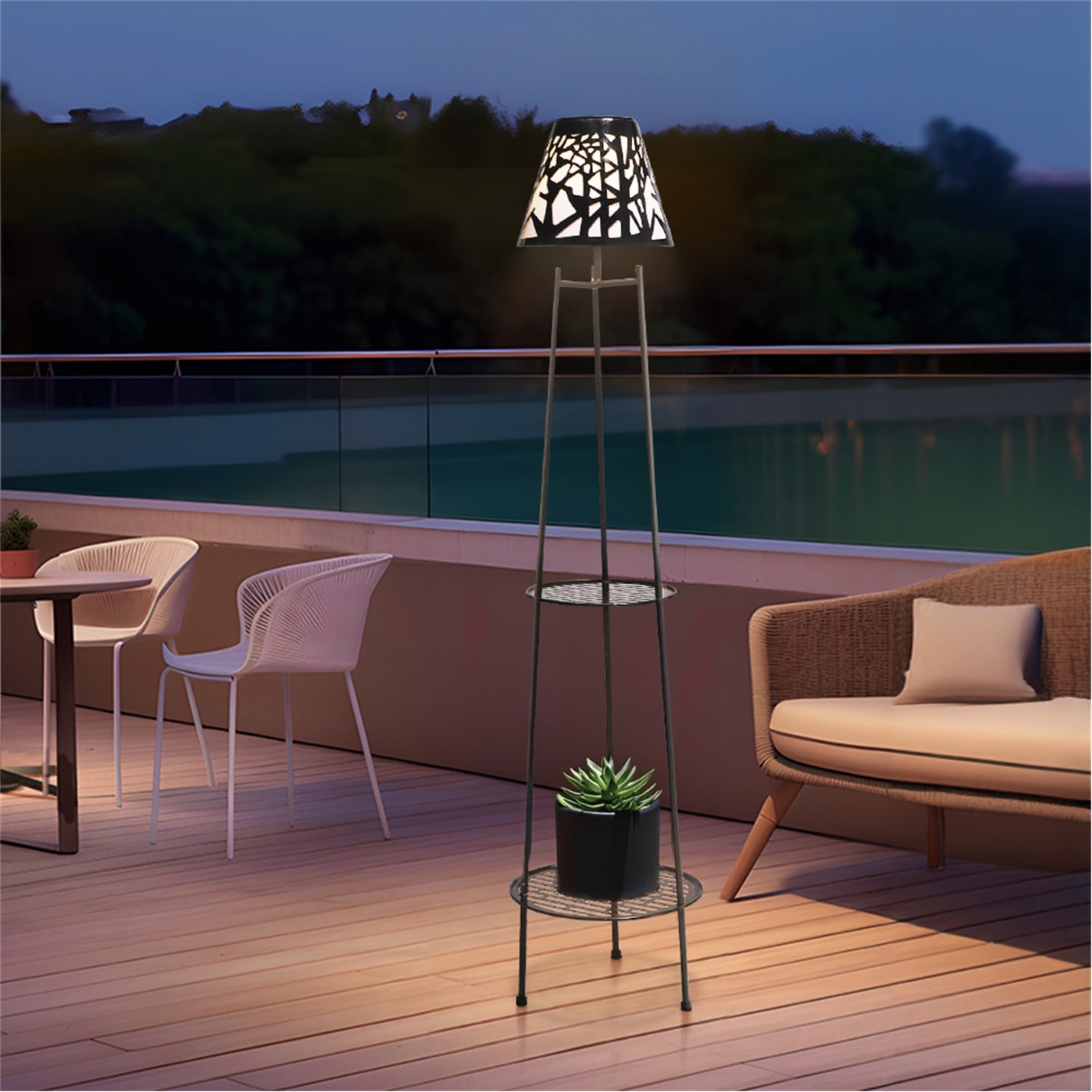 Breeins | 2 Pack Double Tier Solar-Powered Plant Stand | Black ...