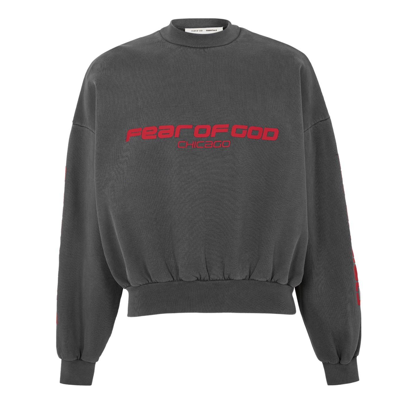 FEAR OF GOD ESSENTIALS | FGE Chicago Crew Sn62 | Iron/Red ...