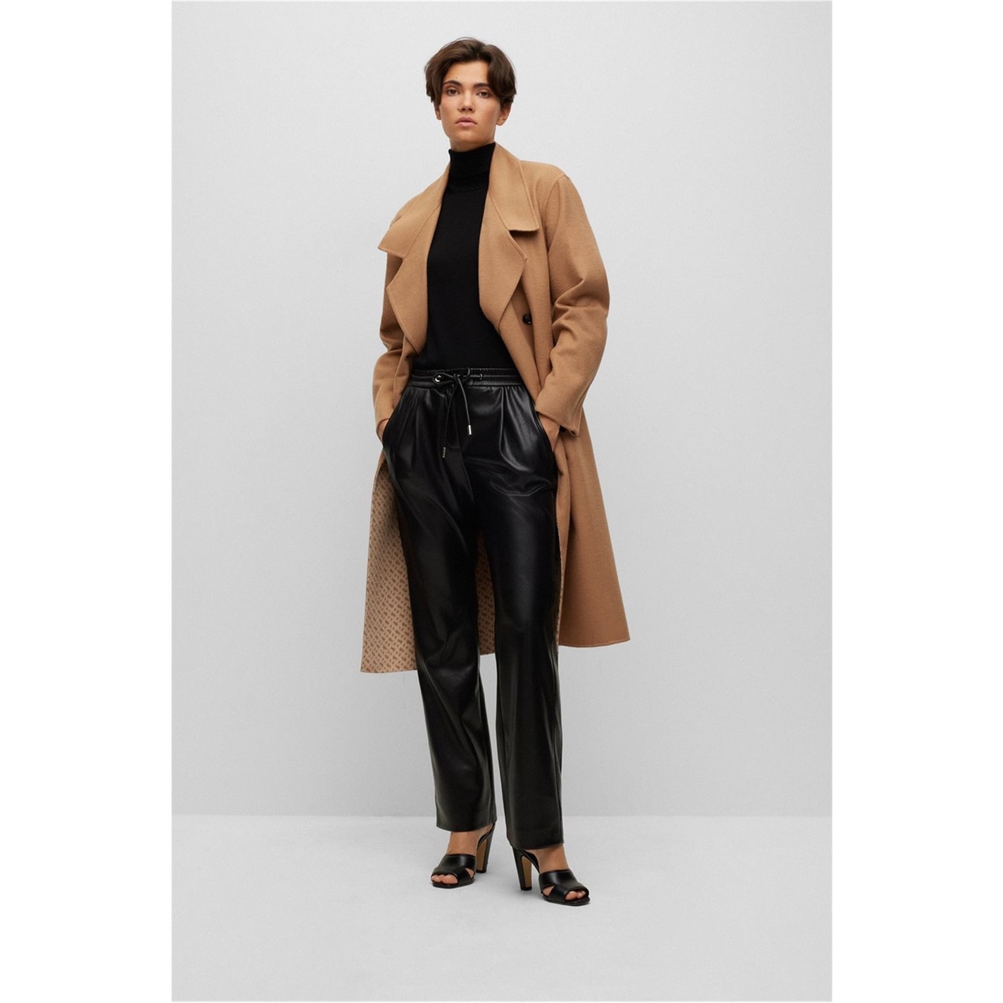BOSS | Women's Tareta Straight Trousers, Premium Faux Leather | Black ...