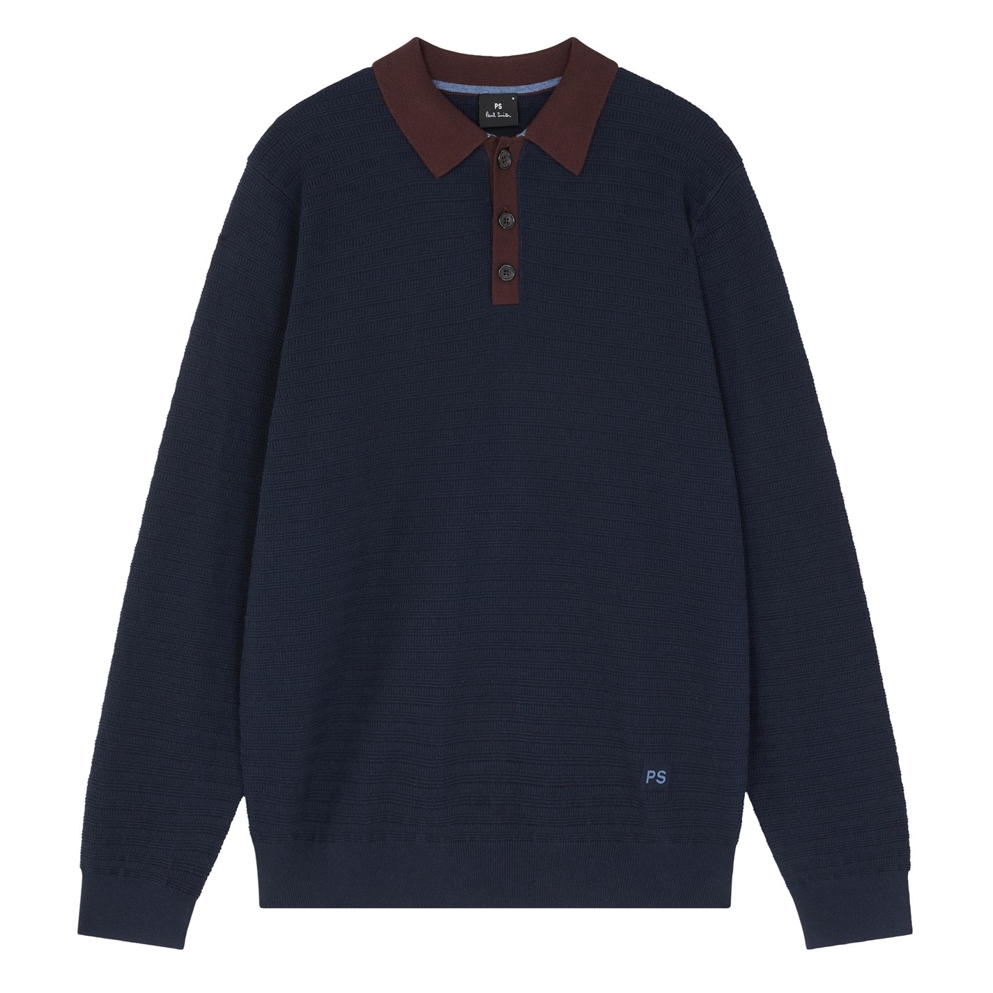 PS Paul Smith | Men's Knitted Long Sleeve Polo Shirt | Blue 49 ...