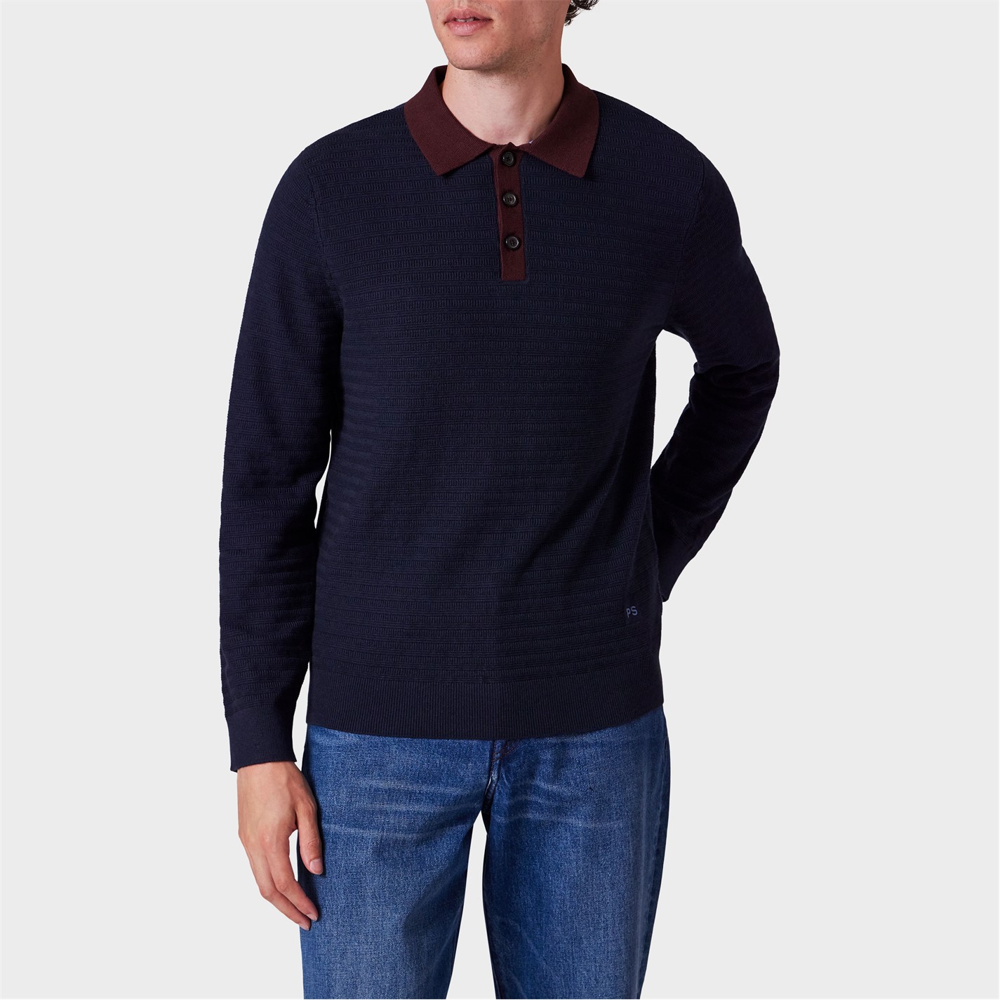 PS Paul Smith | Men's Knitted Long Sleeve Polo Shirt | Blue 49 ...