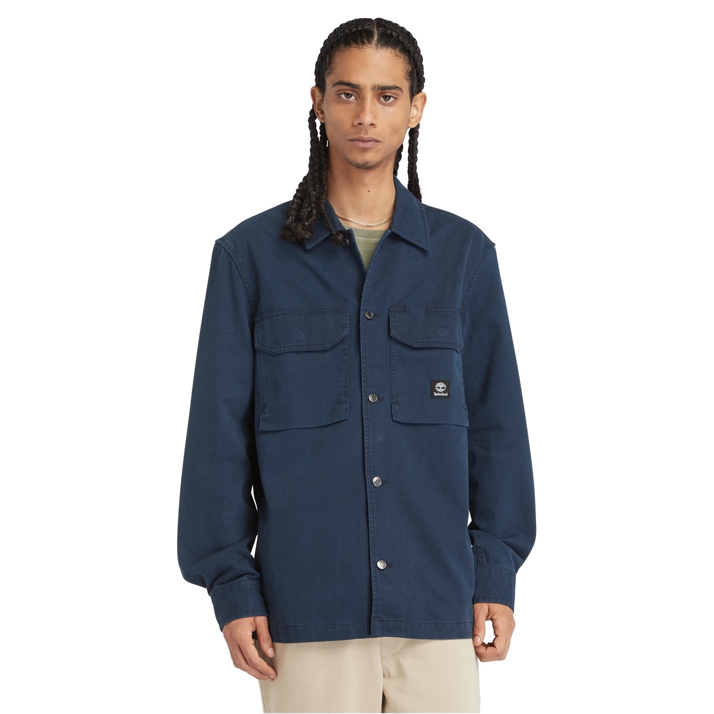 Timberland | Men's Washed Look Cotton Long Sleeve Overshirt | Sapphire ...