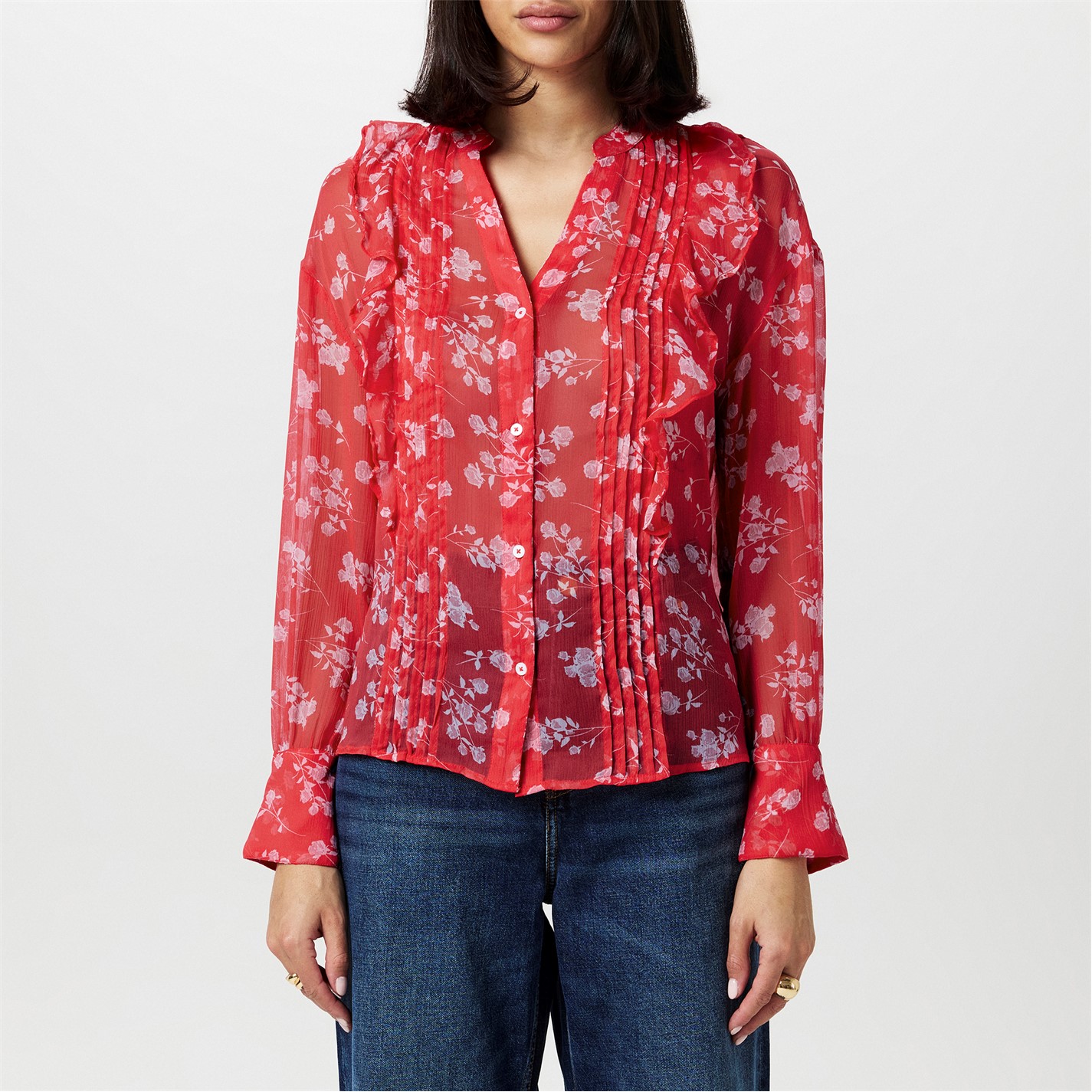 French Connection | Women's Alesandra Long Sleeve Blouse | Cayenne Red ...
