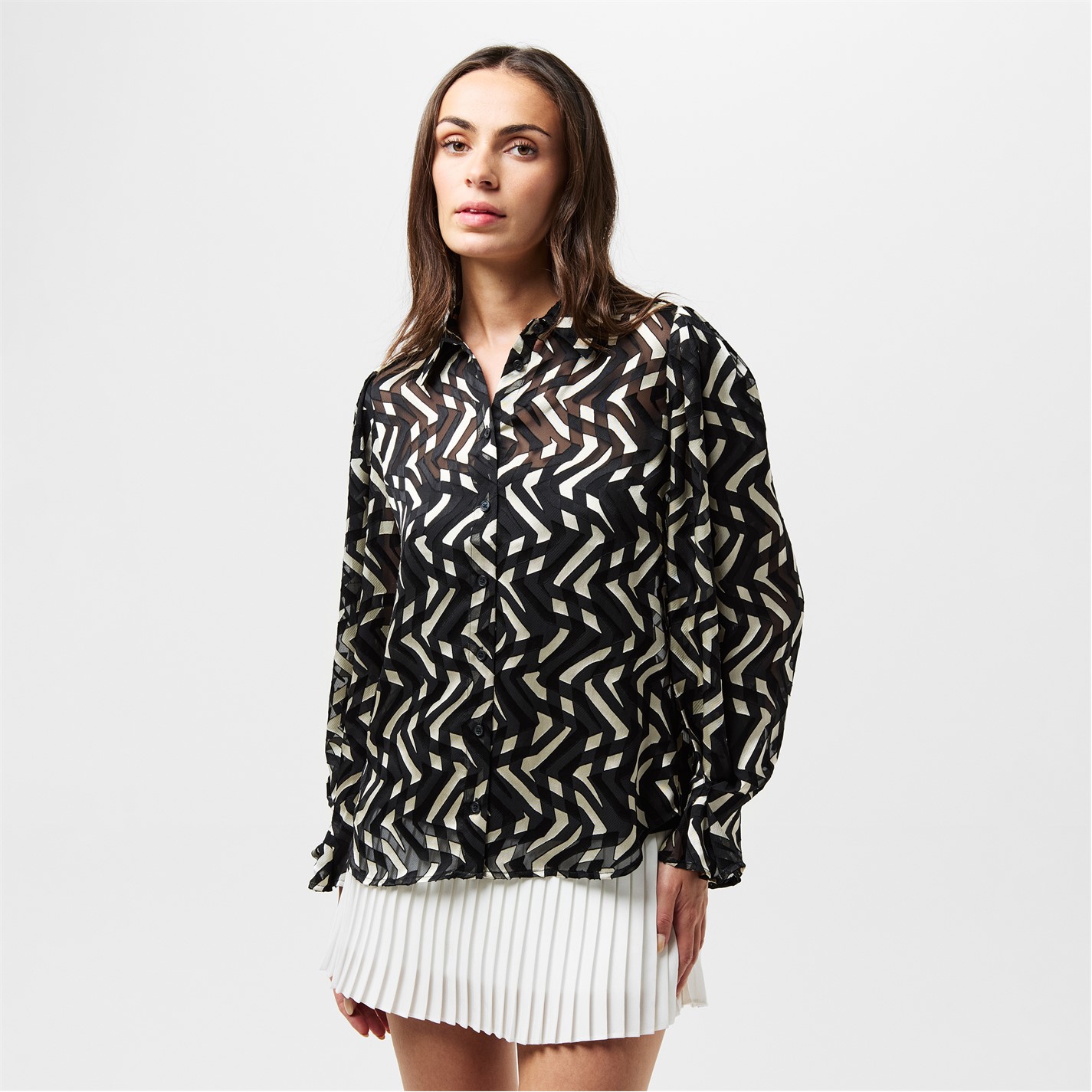 French Connection | Women's Diandra Satin Devore Long Sleeve Blouse ...