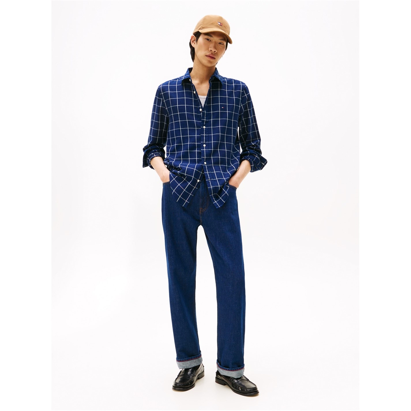 Tommy Hilfiger | Men's Twill Check Long Sleeve Patterned Shirt | Blue ...