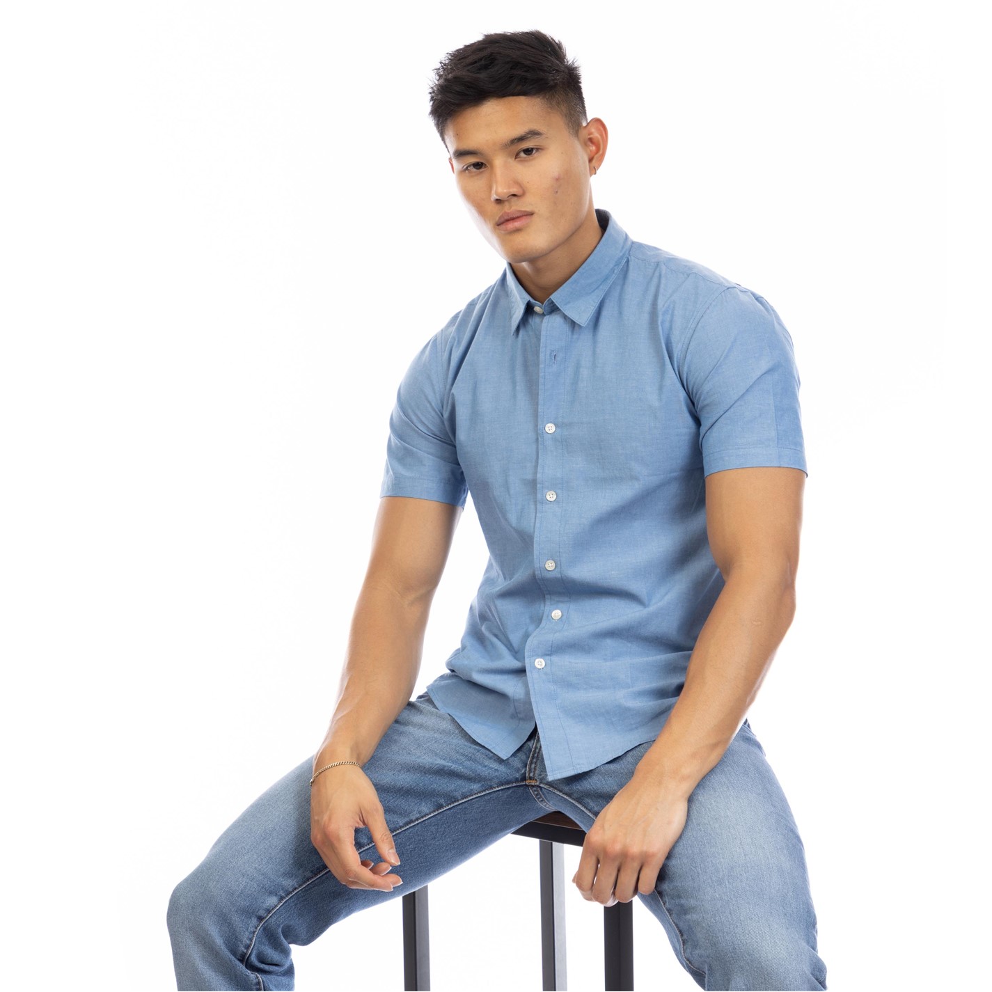 Peter Werth | Short Sleeve Plain Shirt | Indigo | SportsDirect.com