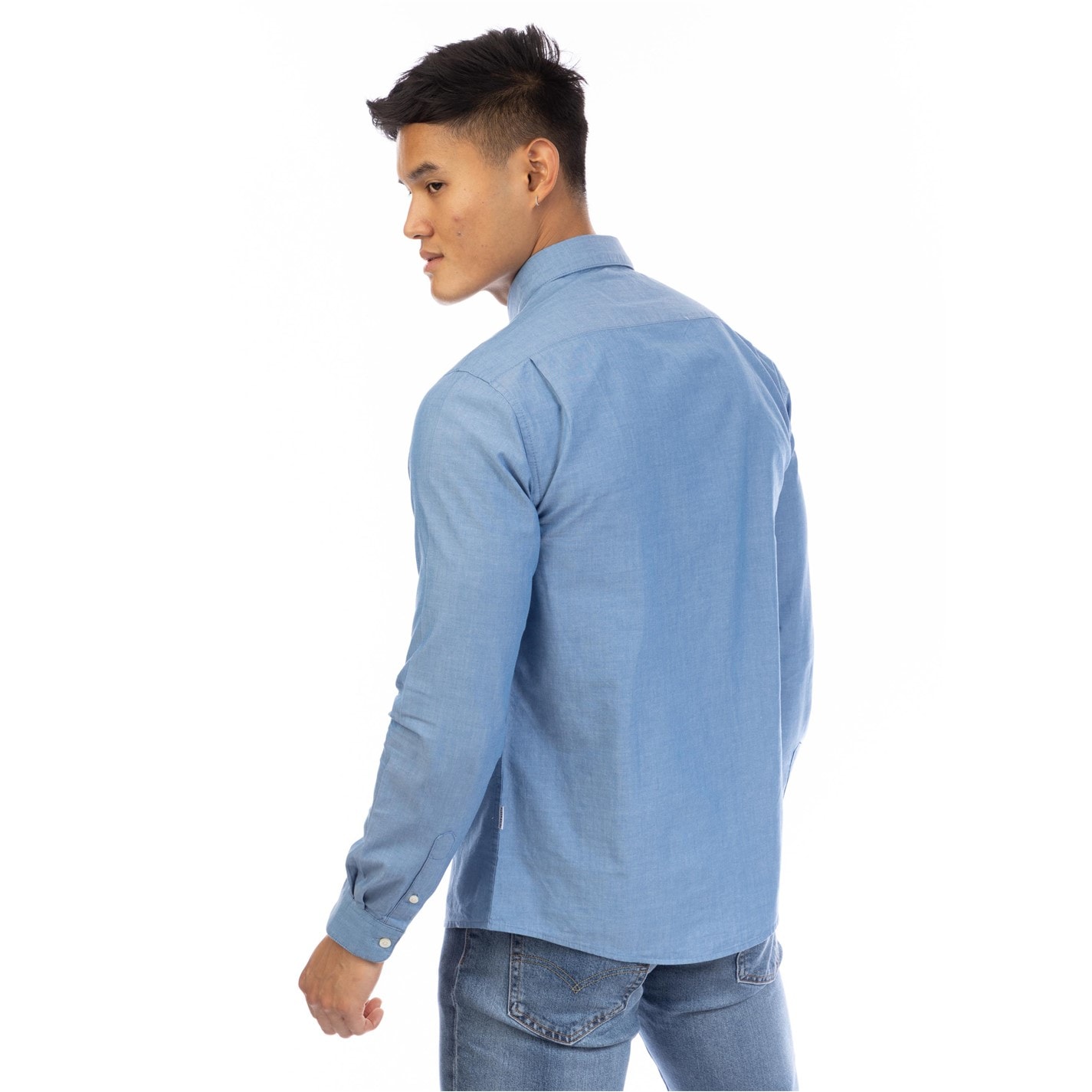 Peter Werth | Men's James Long Sleeve Plain Shirt | Indigo ...