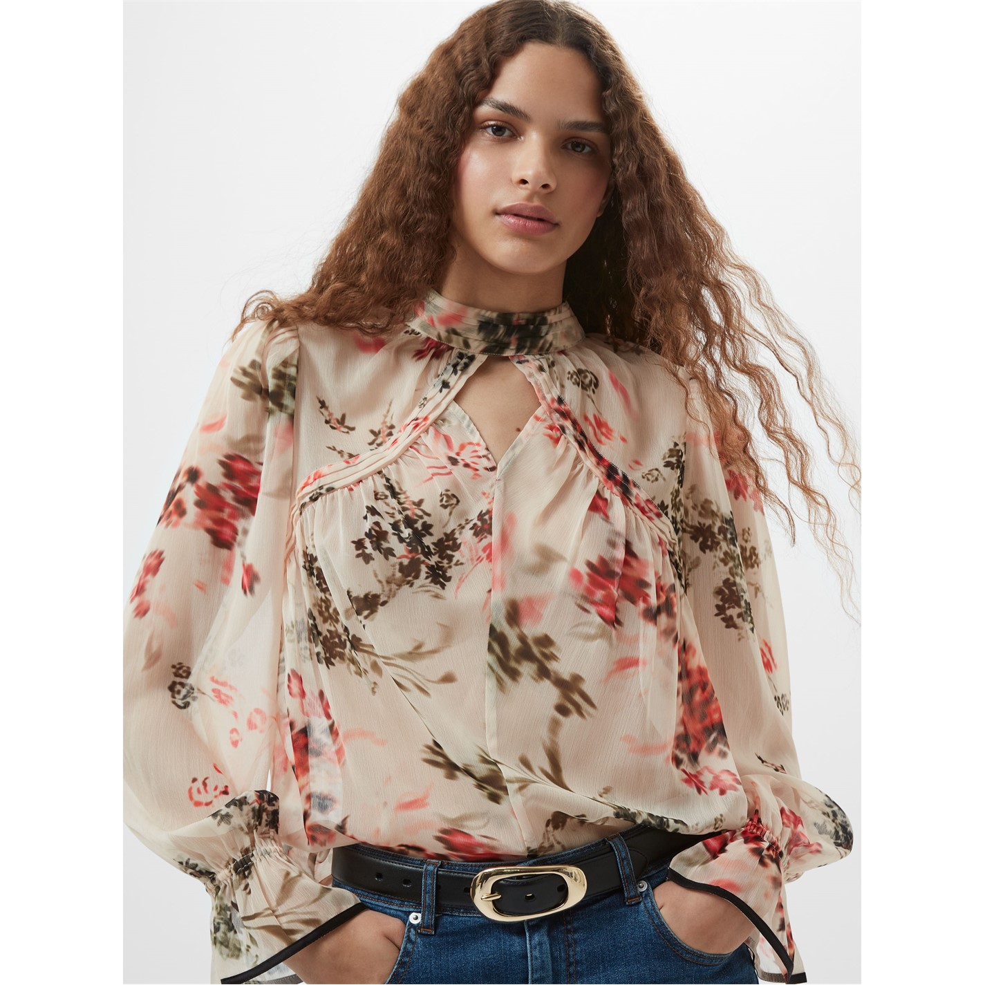 French Connection | Women's Hallie Long Sleeve Blouse | Crm/Scarlet Red ...