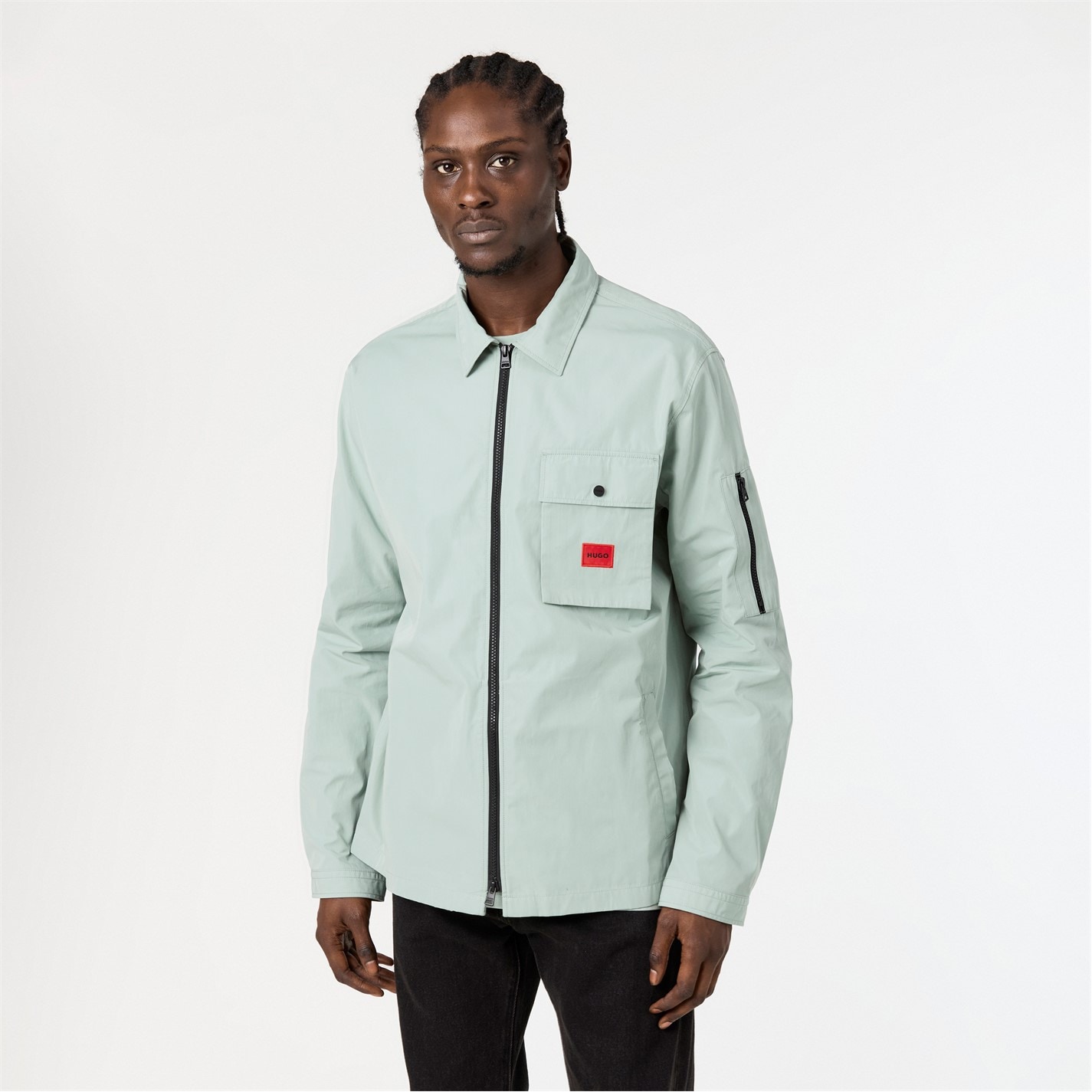 Hugo | Mens HUGO Emmond Cotton Long Sleeve Zip Overshirt - Contemporary ...