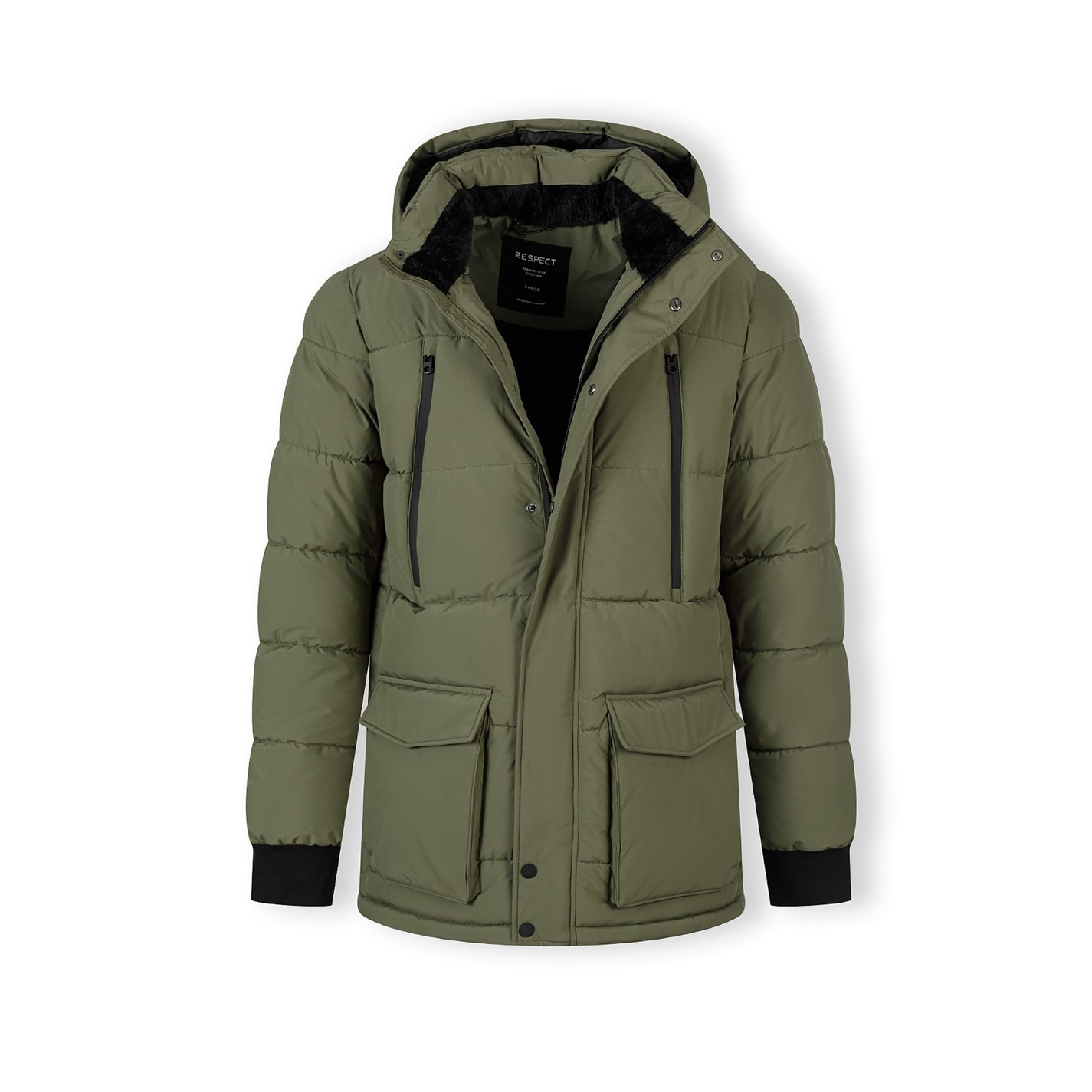 Minoti | Men long jacket fleece lined zip pockets khaki | Khaki ...