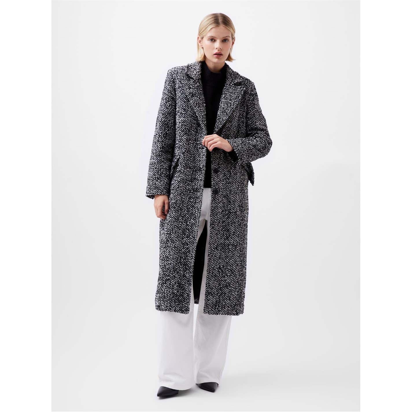 French Connection | Women's Chantelle Tailored Overcoat | Black White ...