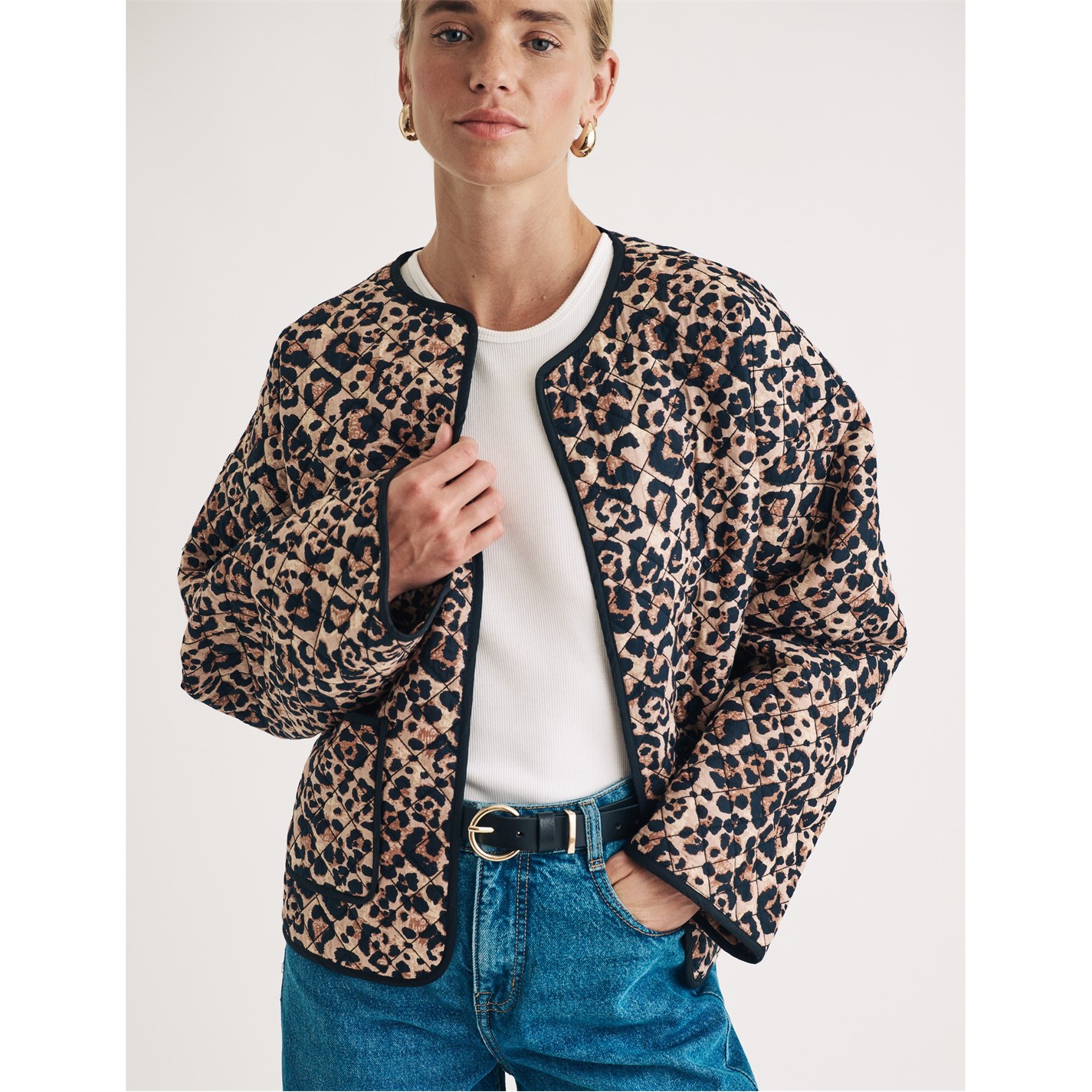 Nobodys Child | Women's Leopard Print Quilted Short Puffer Jacket ...