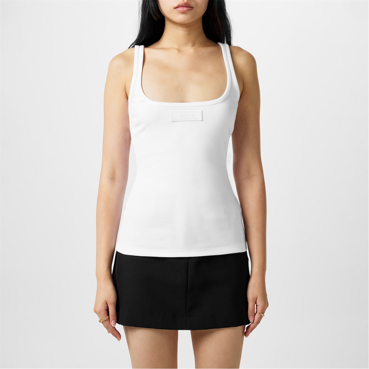 Versace Icon 90s Vintage Logo Ribbed Tank Top Optical White